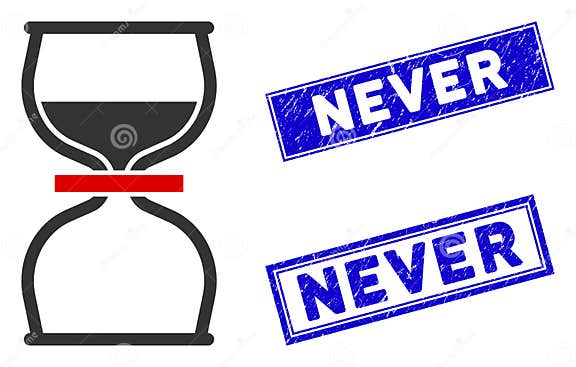 Flat Never Icon and Scratched Rectangle Never Stamps Stock Vector ...