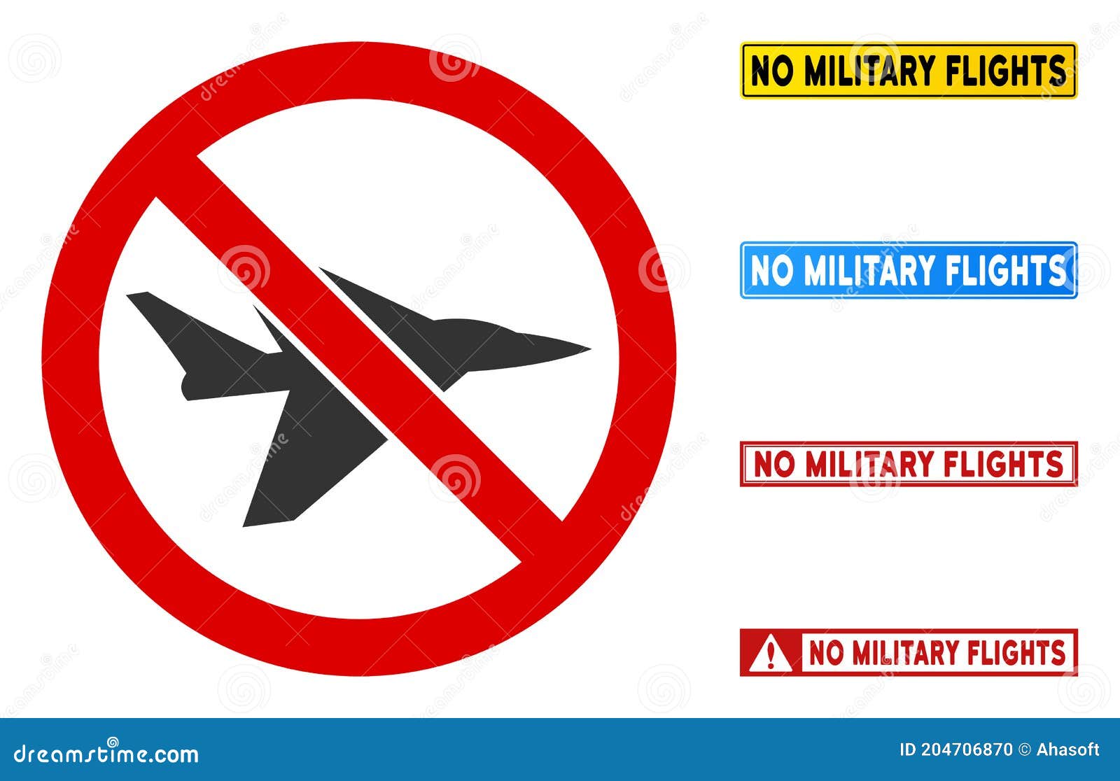 Flat Vector No Aircraft Intercepter Sign with Texts in Rectangular ...