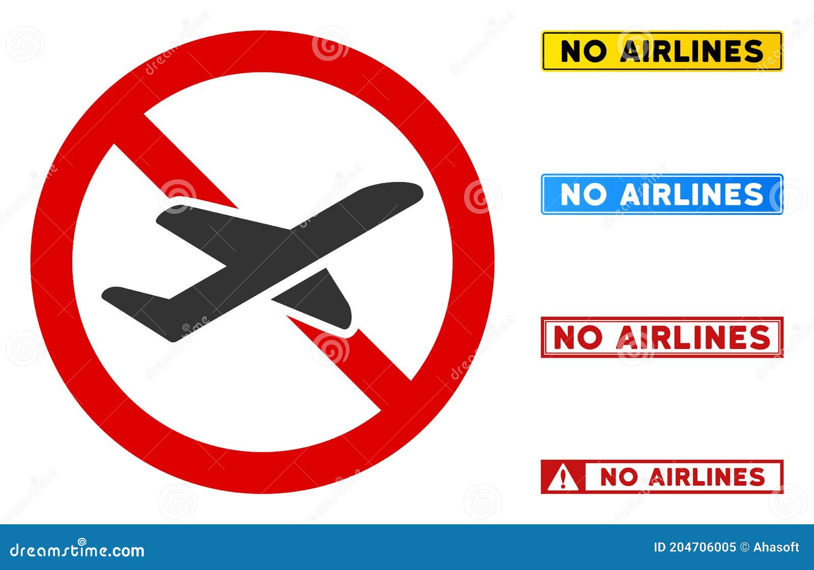 Flat Vector No Airlines Sign with Titles in Rectangular Frames Stock ...