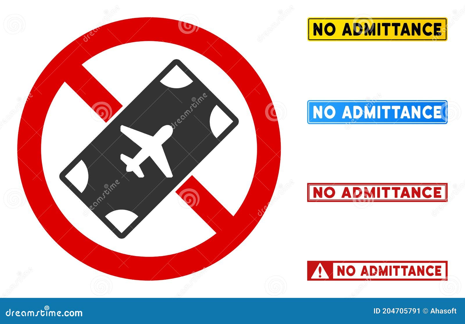 Flat Vector No Airticket Sign with Messages in Rectangular Frames Stock ...