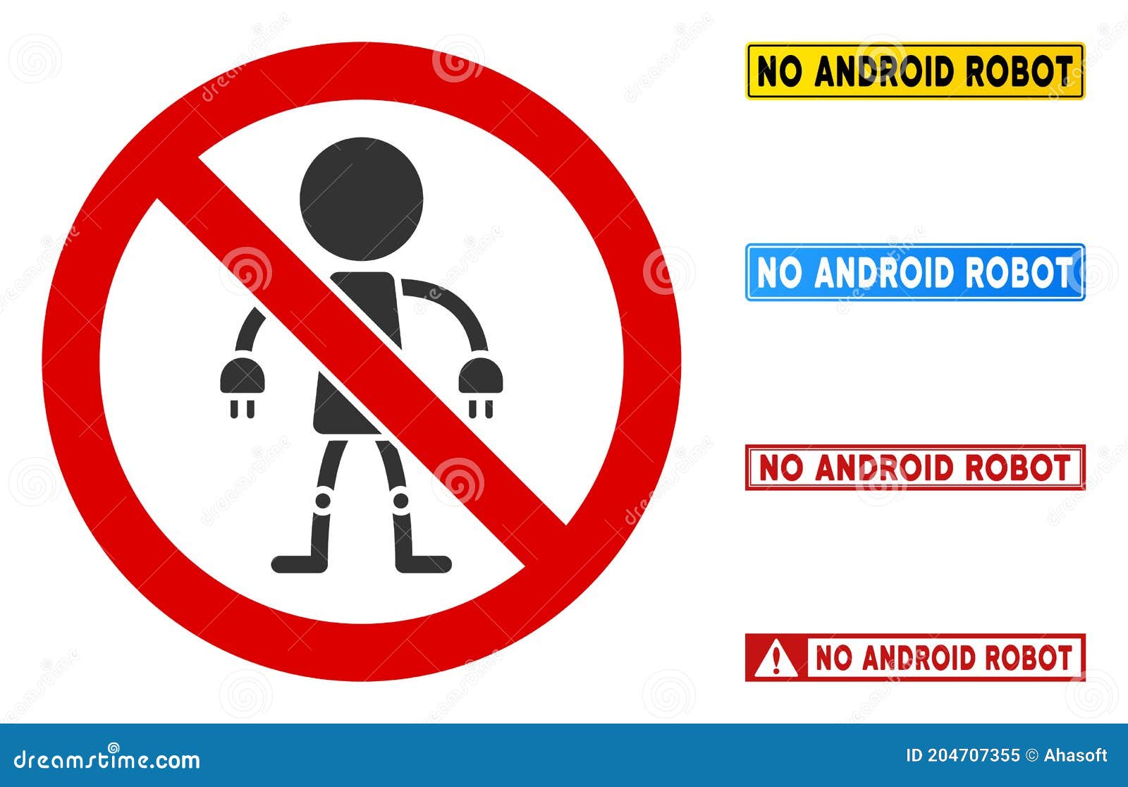 Flat Vector No Android Robot Sign with Messages in Rectangle Frames ...