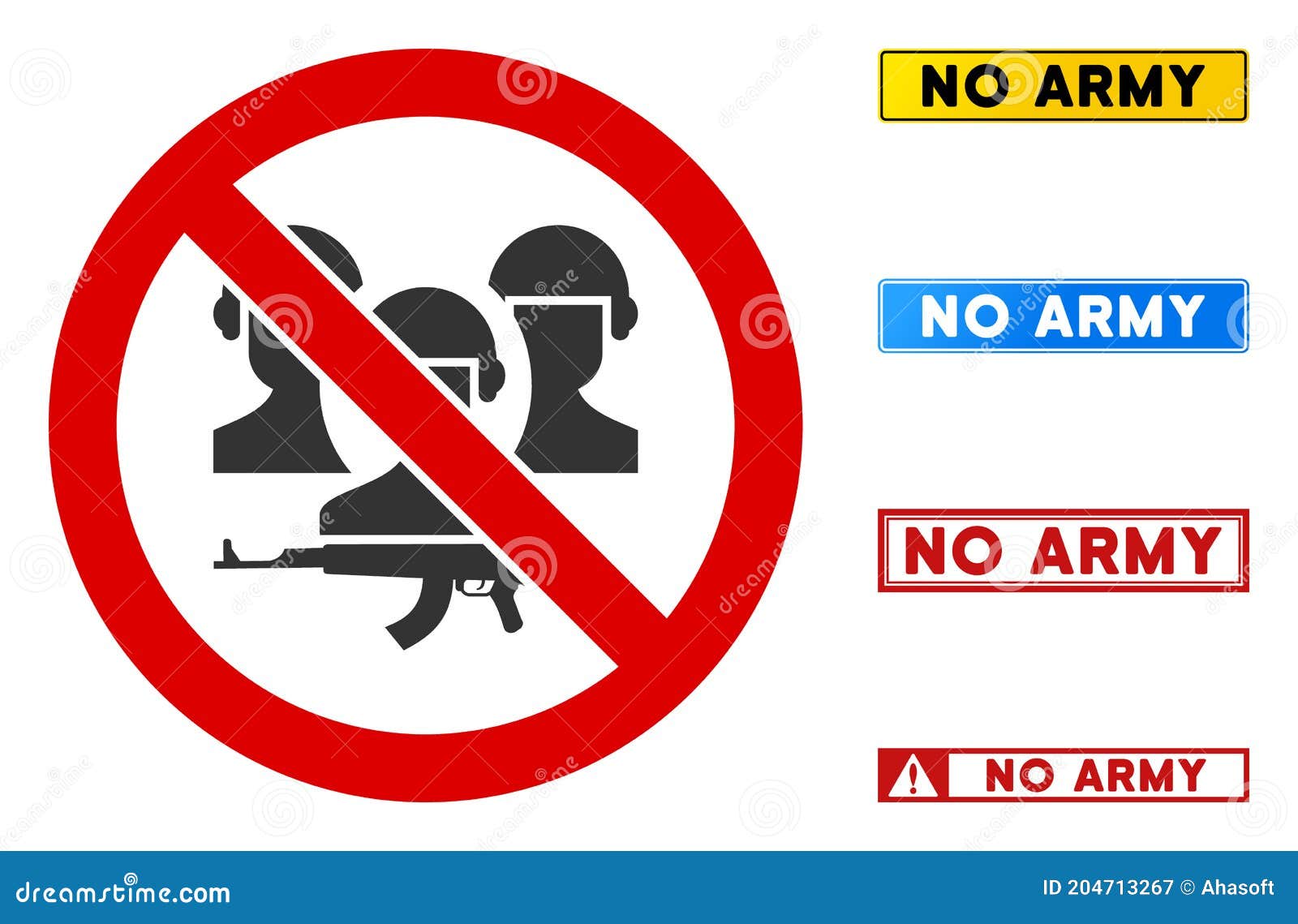 Flat Vector No Army Sign with Words in Rectangular Frames Stock Vector ...