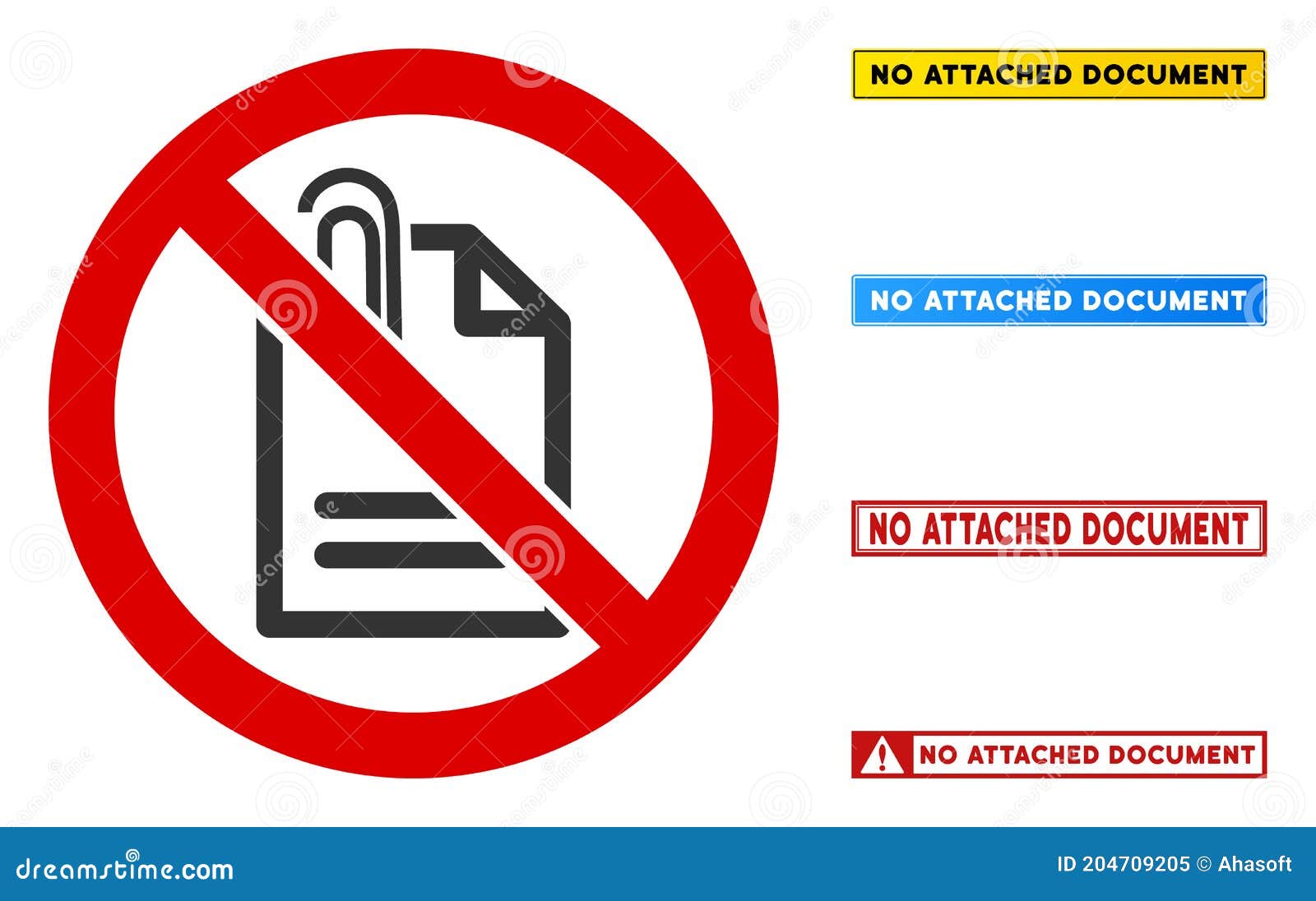 Flat Vector No Attached Document Sign with Phrases in Rectangular ...