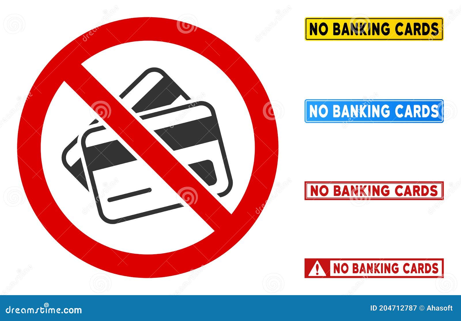Flat Vector No Banking Cards Sign with Badges in Rectangular Frames ...