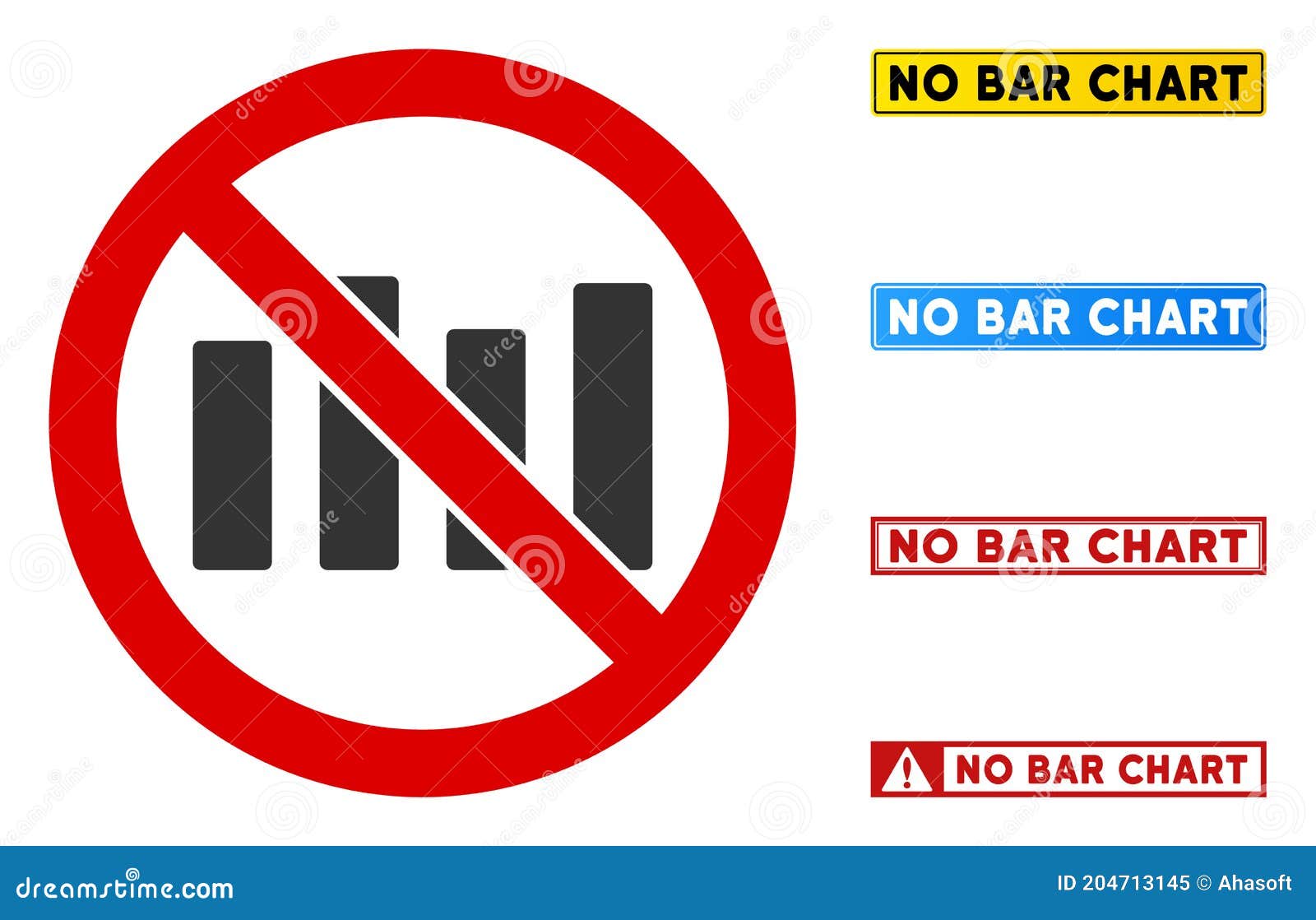 Flat Vector No Bar Chart Sign with Badges in Rectangle Frames Stock ...
