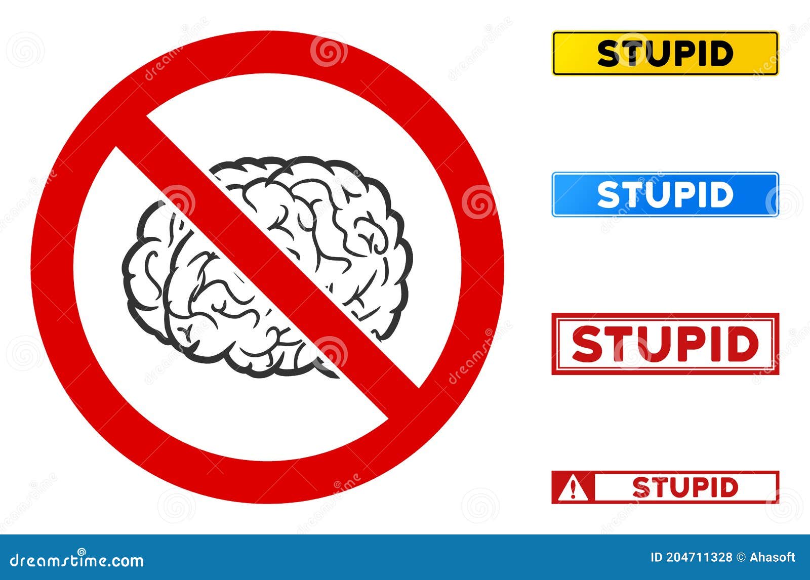 Flat Vector No Brain Sign with Messages in Rectangle Frames Stock ...