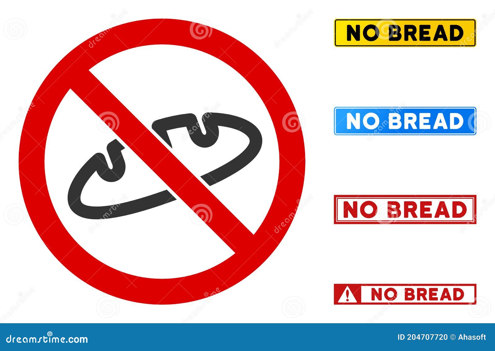 Flat Vector No Bread Sign with Captions in Rectangle Frames Stock ...