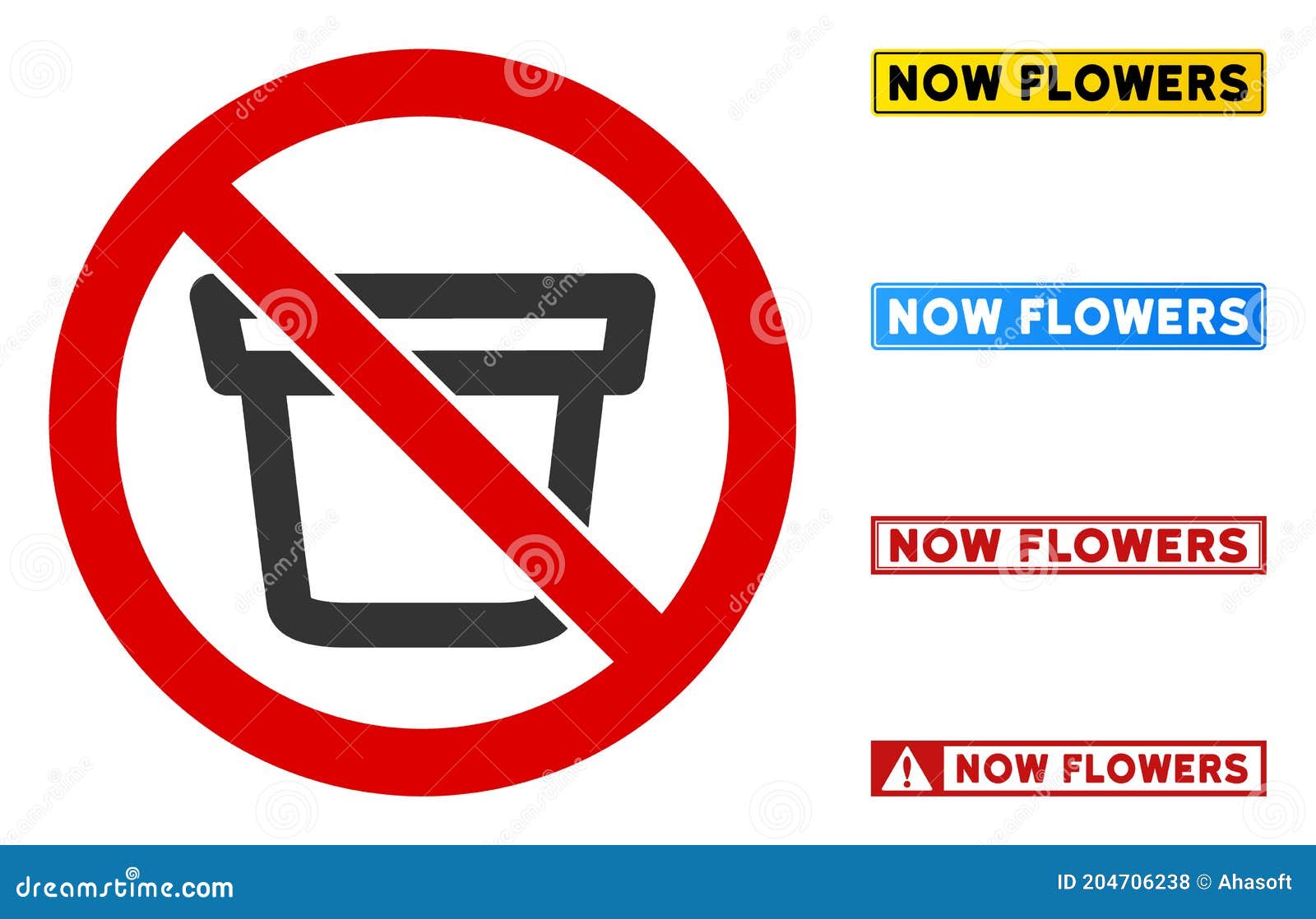 Flat Vector No Bucket Sign with Captions in Rectangular Frames Stock ...