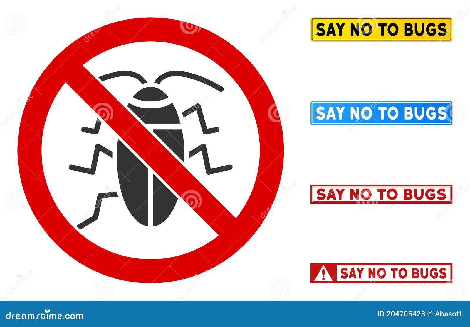 Flat Vector No Bug Sign with Phrases in Rectangle Frames Stock Vector ...