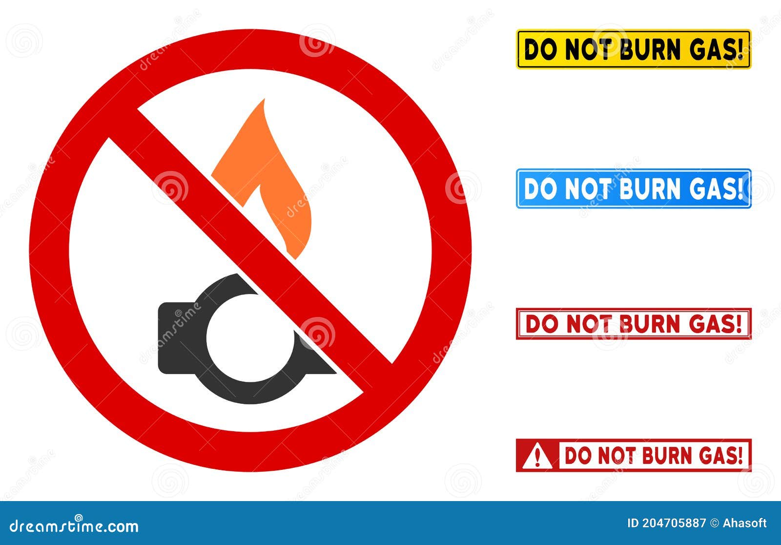 Flat Vector No Burning Gas Sign with Titles in Rectangular Frames Stock ...