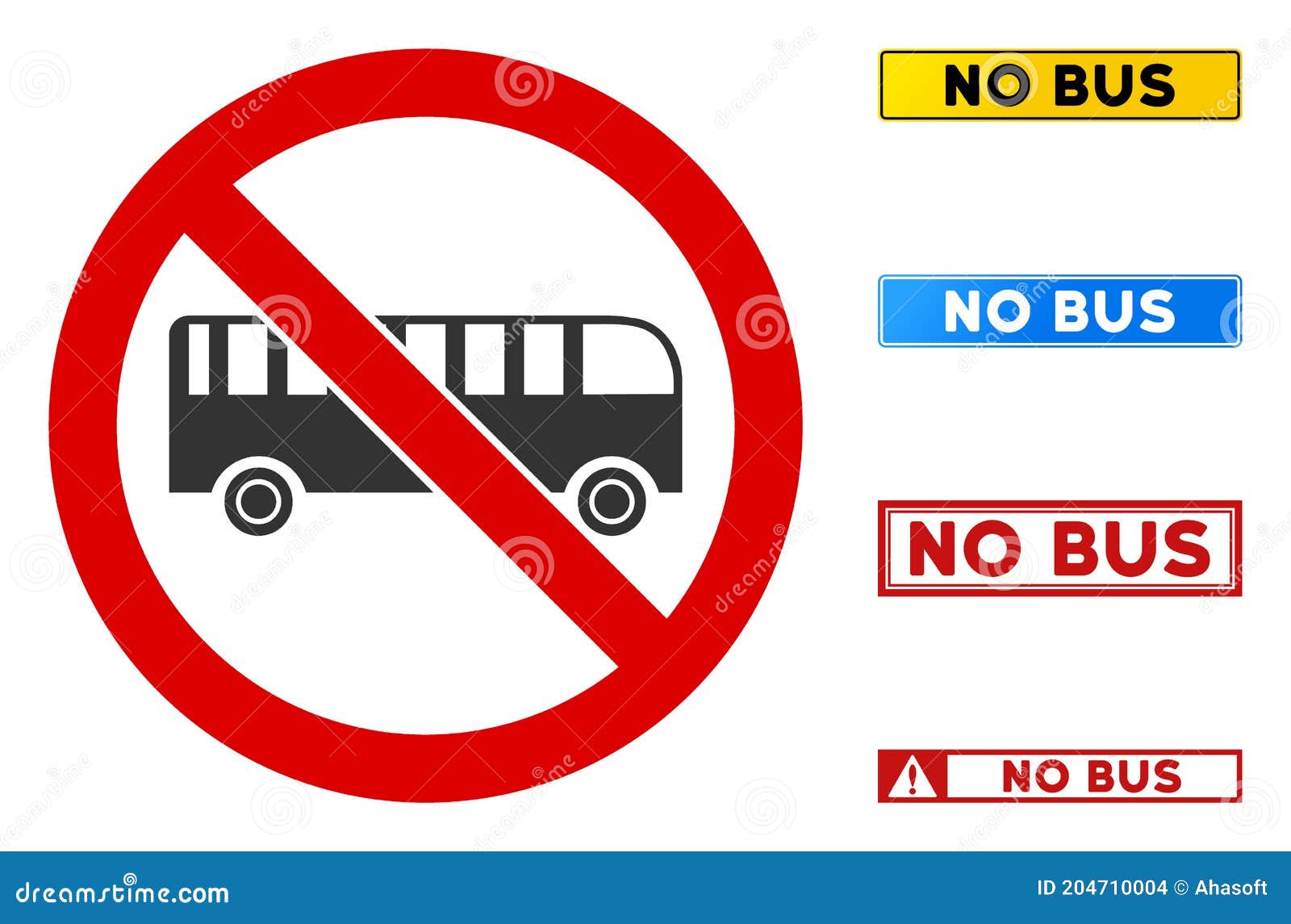 Flat Vector No Bus Sign with Badges in Rectangle Frames Stock Vector ...