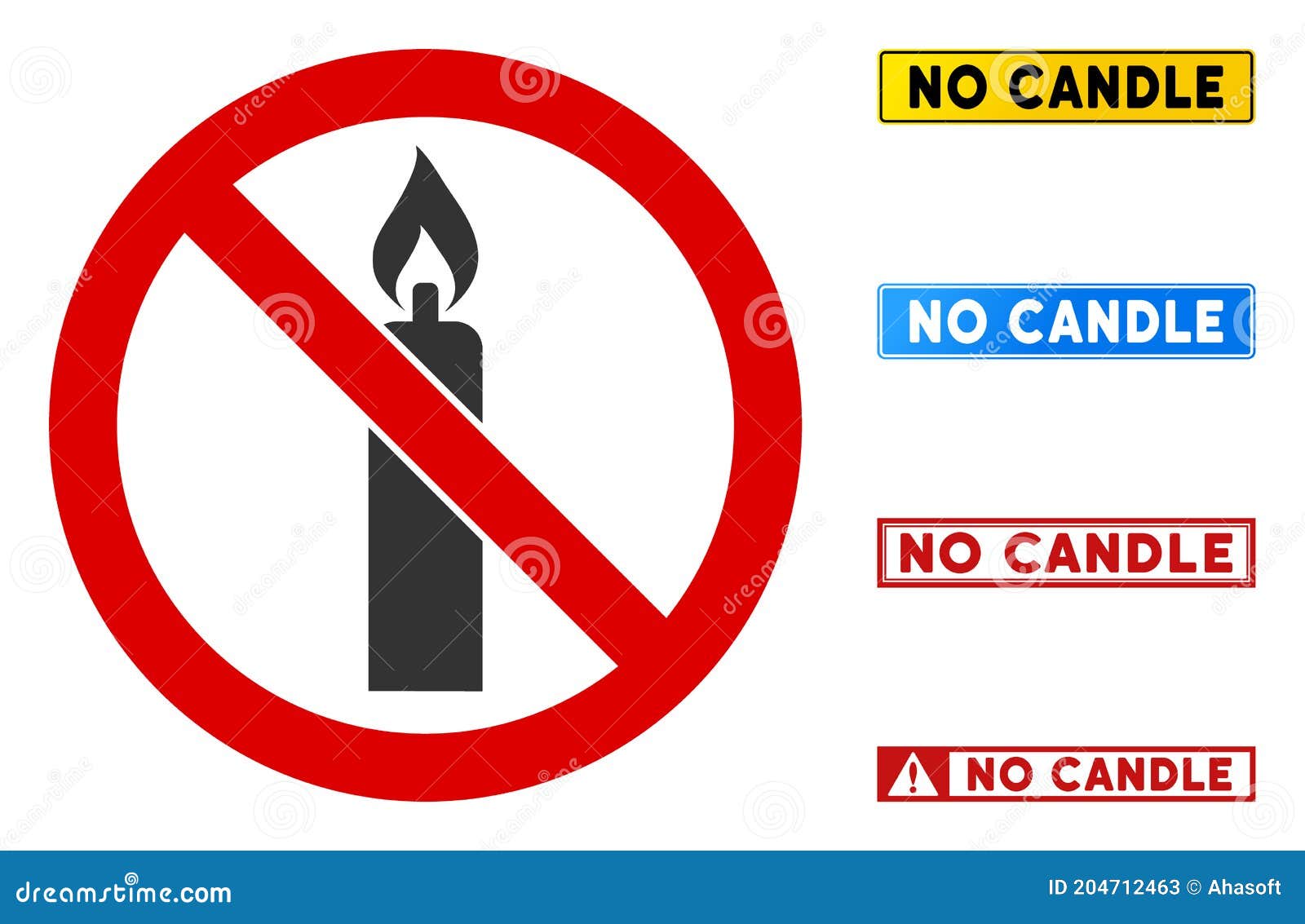 Flat Vector No Candle Sign with Words in Rectangle Frames Stock Vector ...