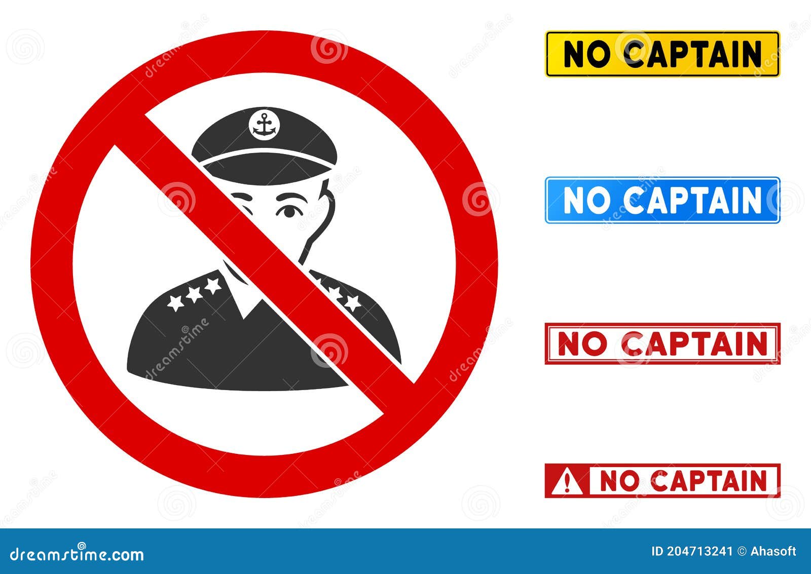 Flat Vector No Captain Sign with Phrases in Rectangle Frames Stock ...