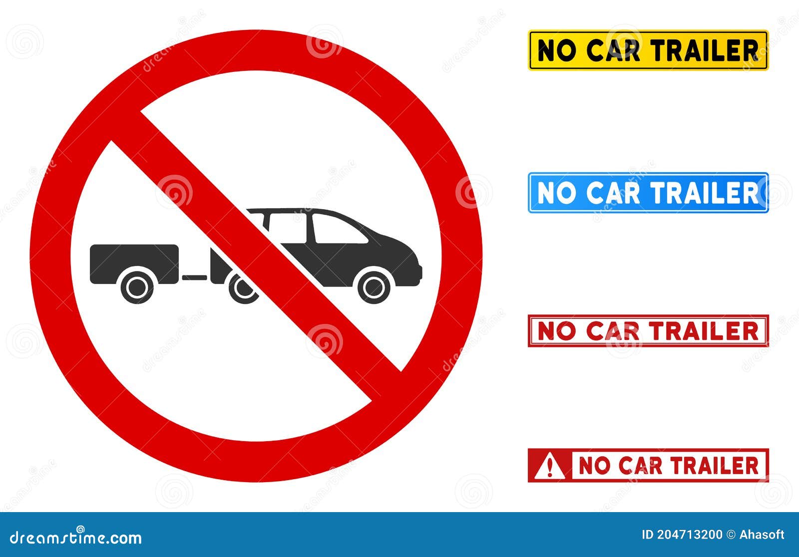 Flat Vector No Car Trailer Sign with Words in Rectangle Frames Stock ...