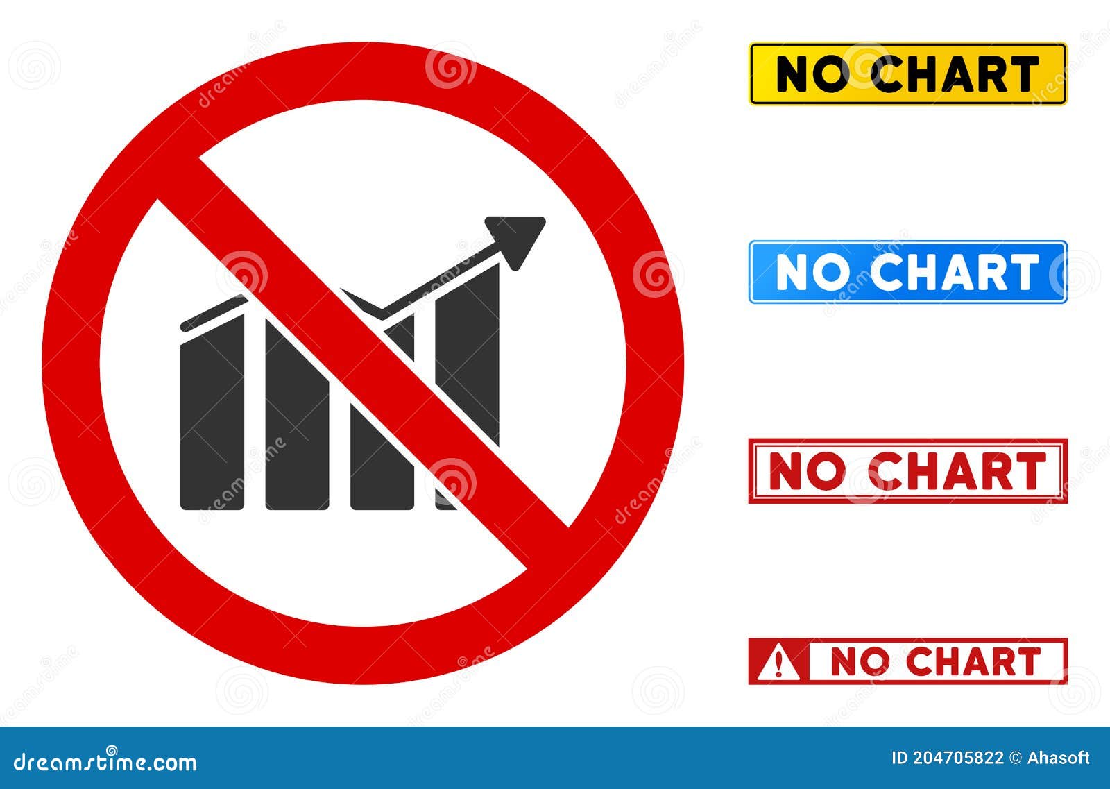 Flat Vector No Chart Sign with Badges in Rectangular Frames Stock ...