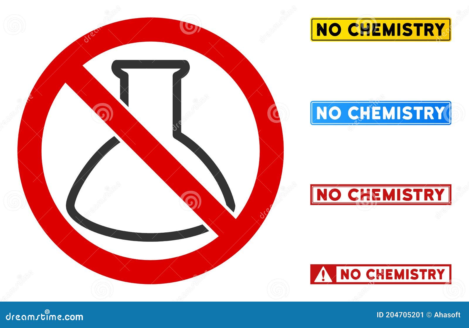 Flat Vector No Chemical Retort Sign with Messages in Rectangular Frames ...