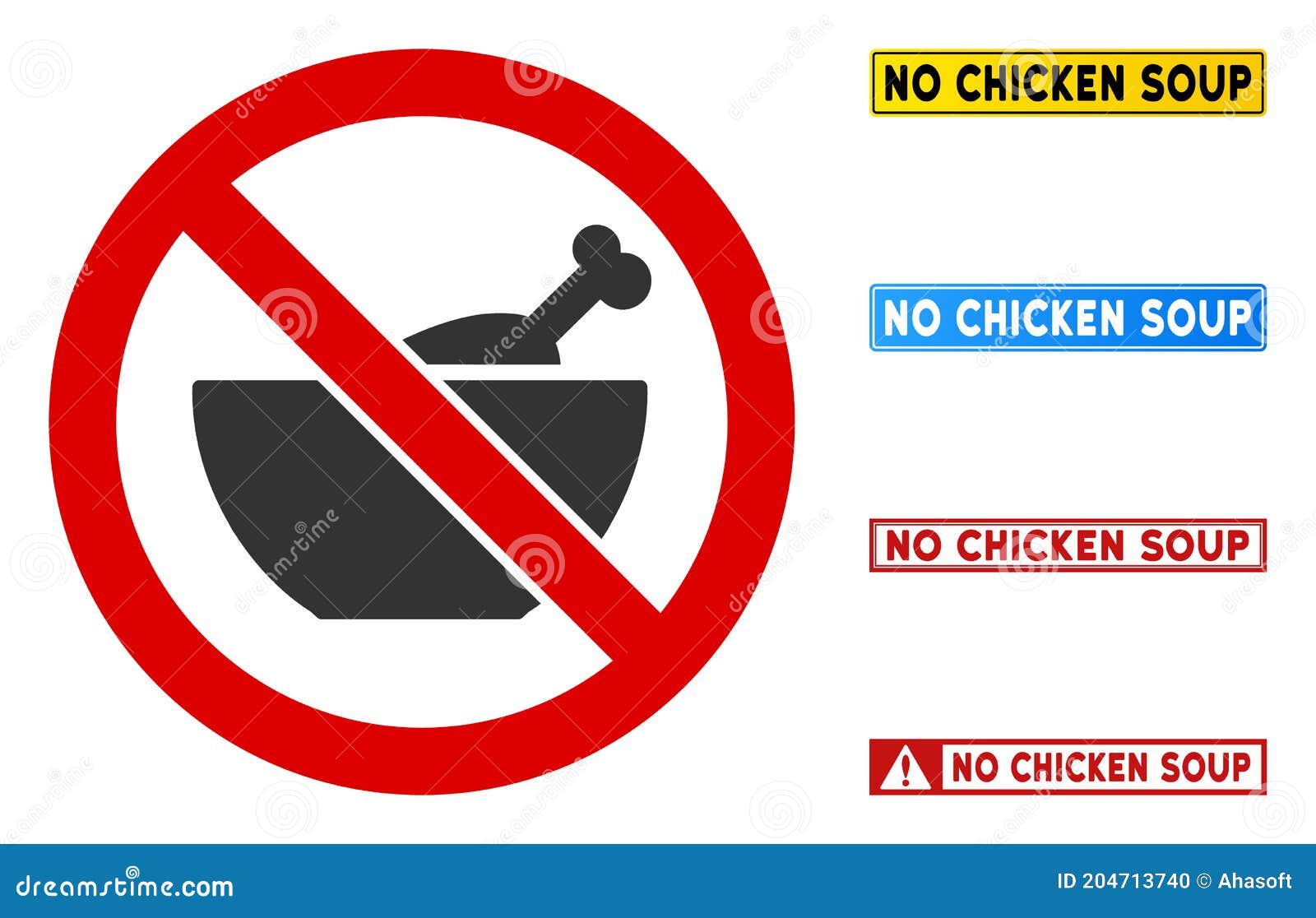 Flat Vector No Chicken Soup Sign with Messages in Rectangular Frames ...