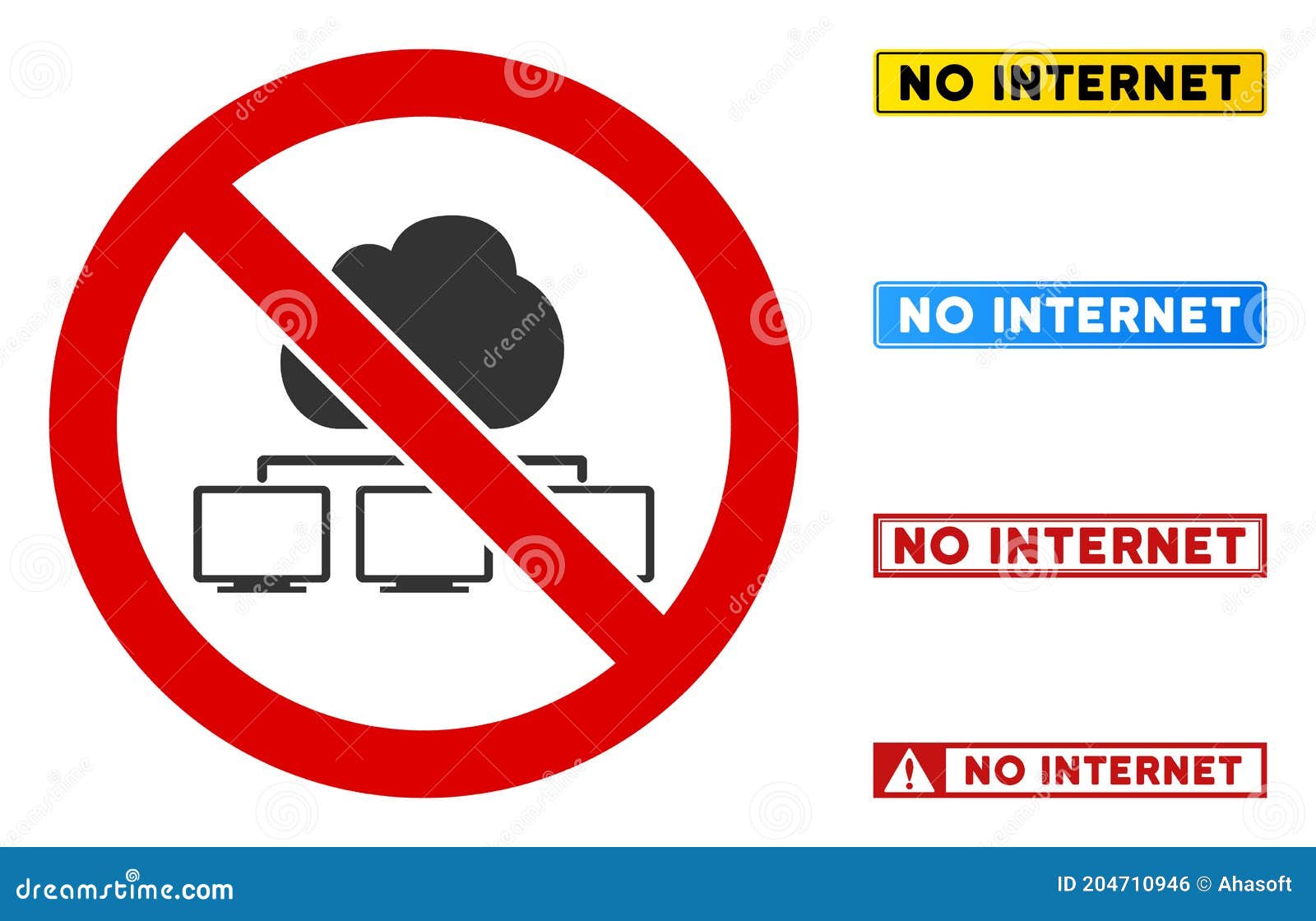 Flat Vector No Cloud Computers Sign with Captions in Rectangle Frames ...