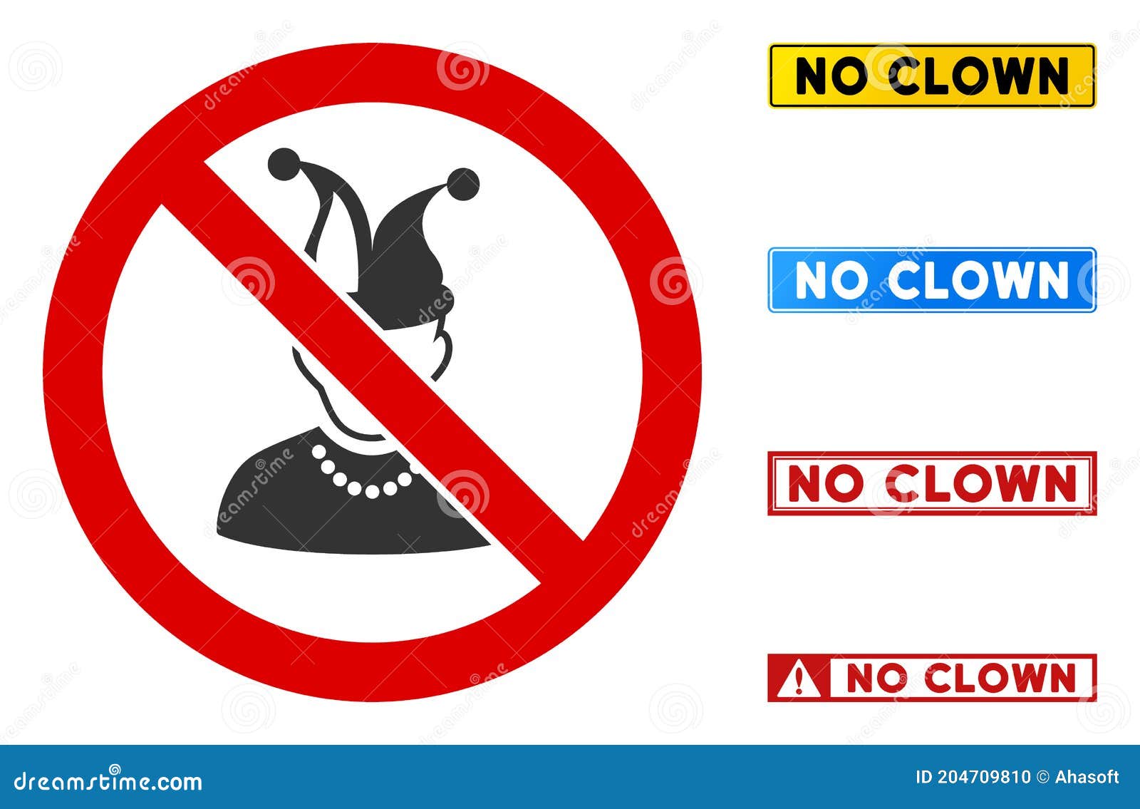 Flat Vector No Clown Sign with Phrases in Rectangular Frames Stock ...