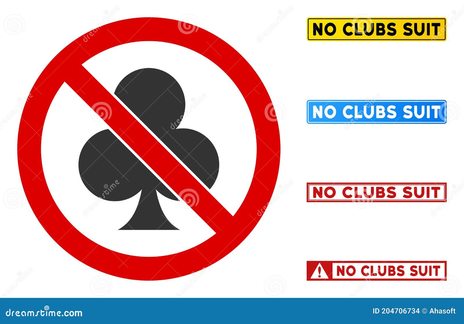 Flat Vector No Clubs Suit Sign with Messages in Rectangle Frames Stock ...