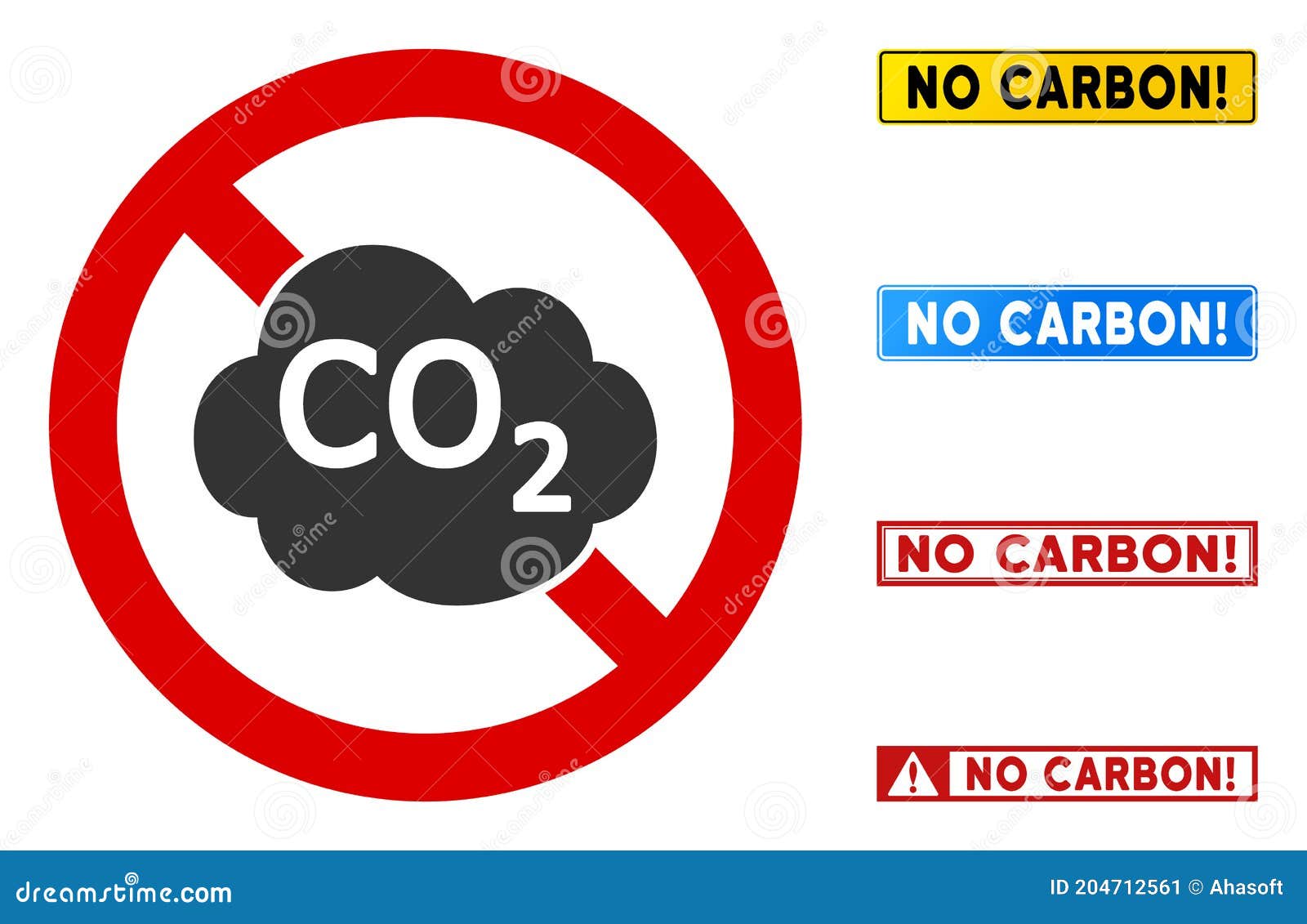 Flat Vector No Co2 Pollution Sign with Phrases in Rectangle Frames ...