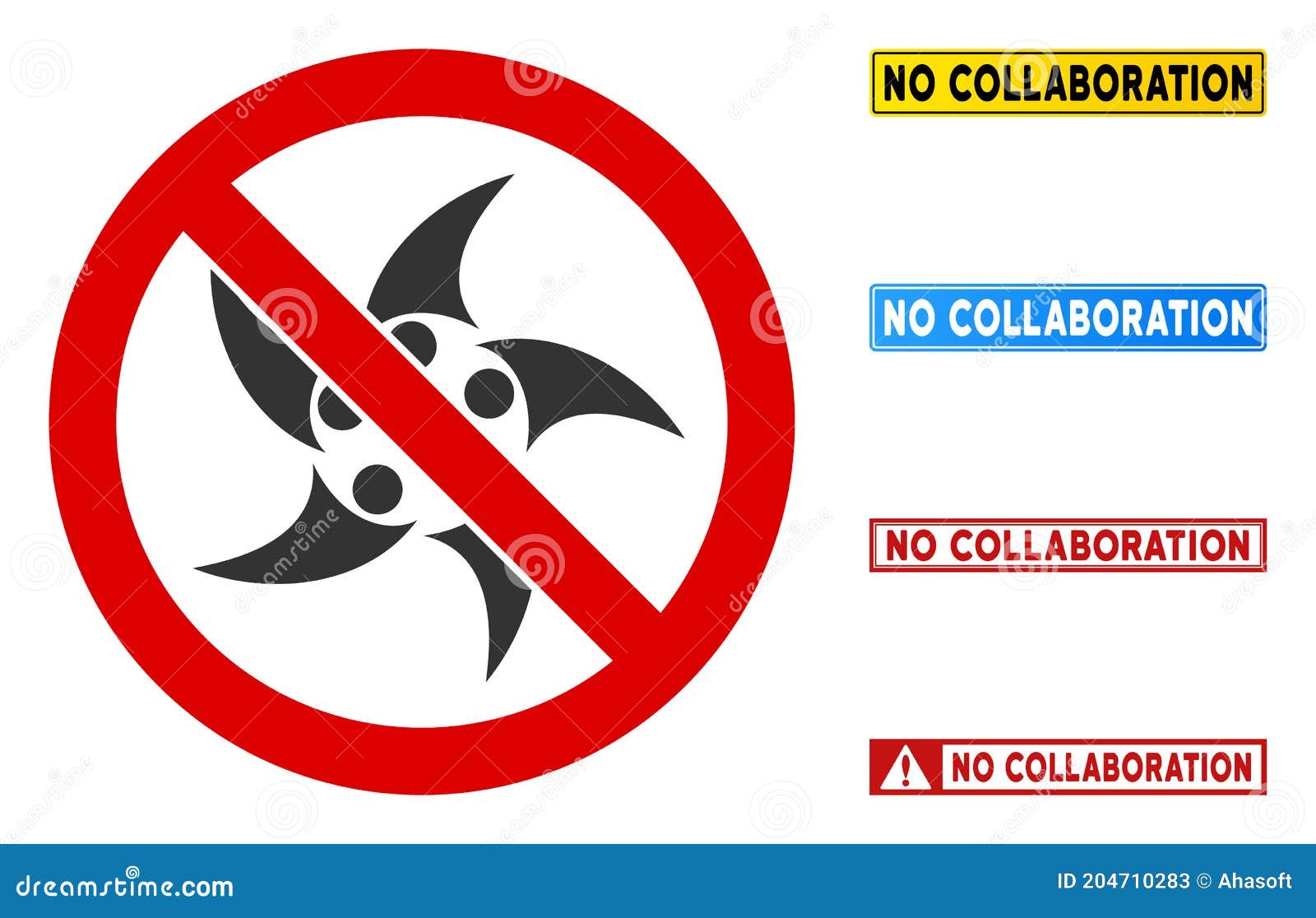 Flat Vector No Collaboration Sign with Phrases in Rectangular Frames ...