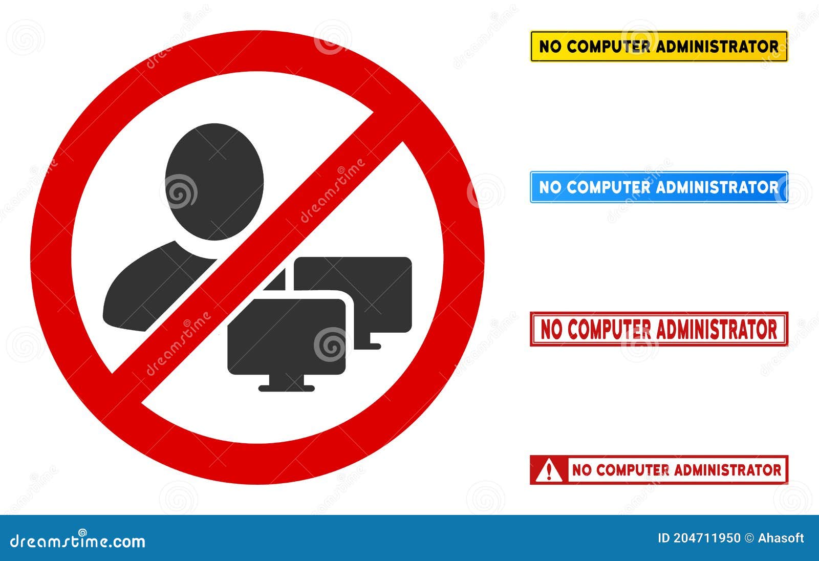 Flat Vector No Computer Administrator Sign with Words in Rectangular ...