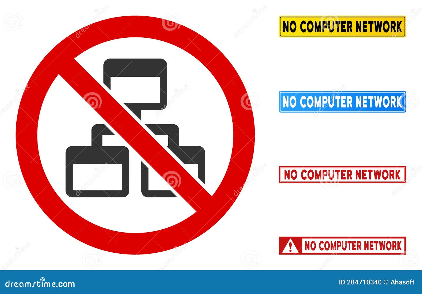 Flat Vector No Computer Network Sign with Titles in Rectangle Frames ...