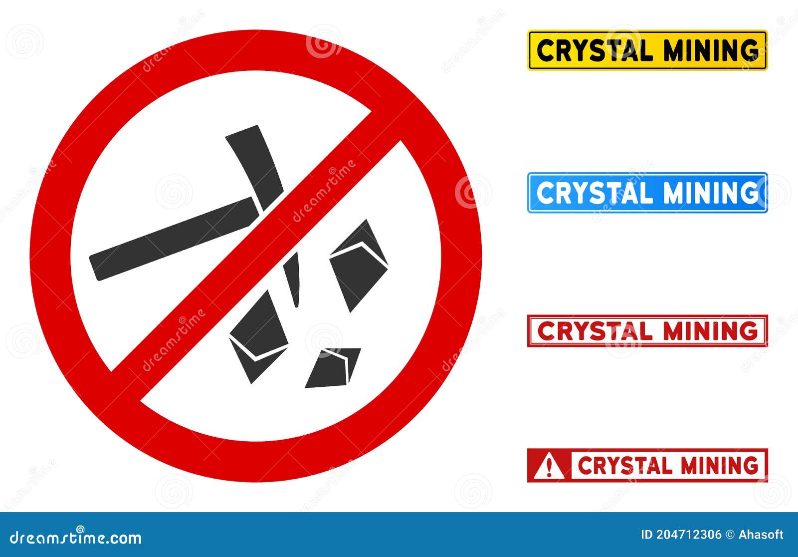 Flat Vector No Crystal Mining Sign with Phrases in Rectangle Frames ...