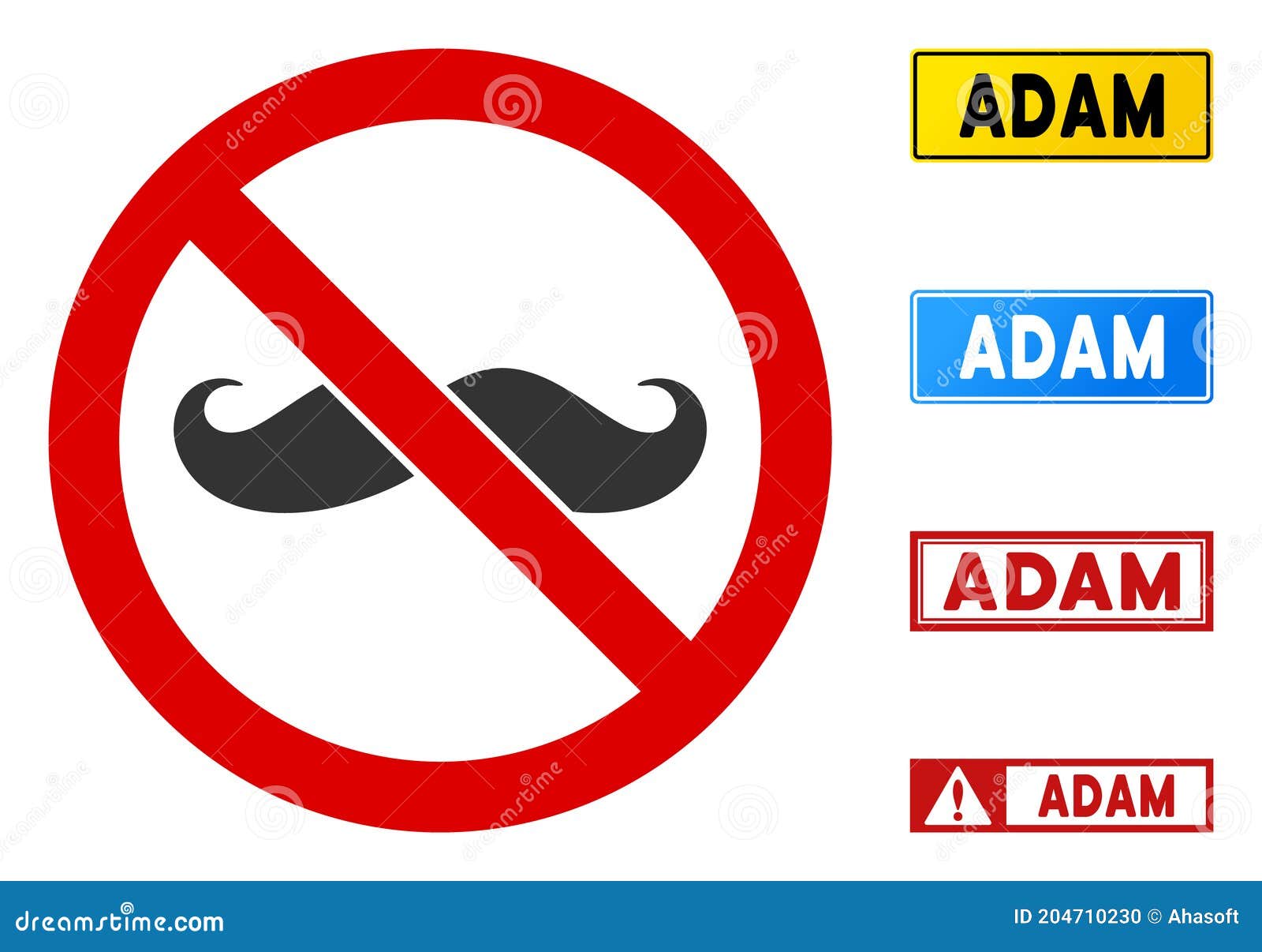 Flat Vector No Curling Mustache Sign with Badges in Rectangle Frames ...