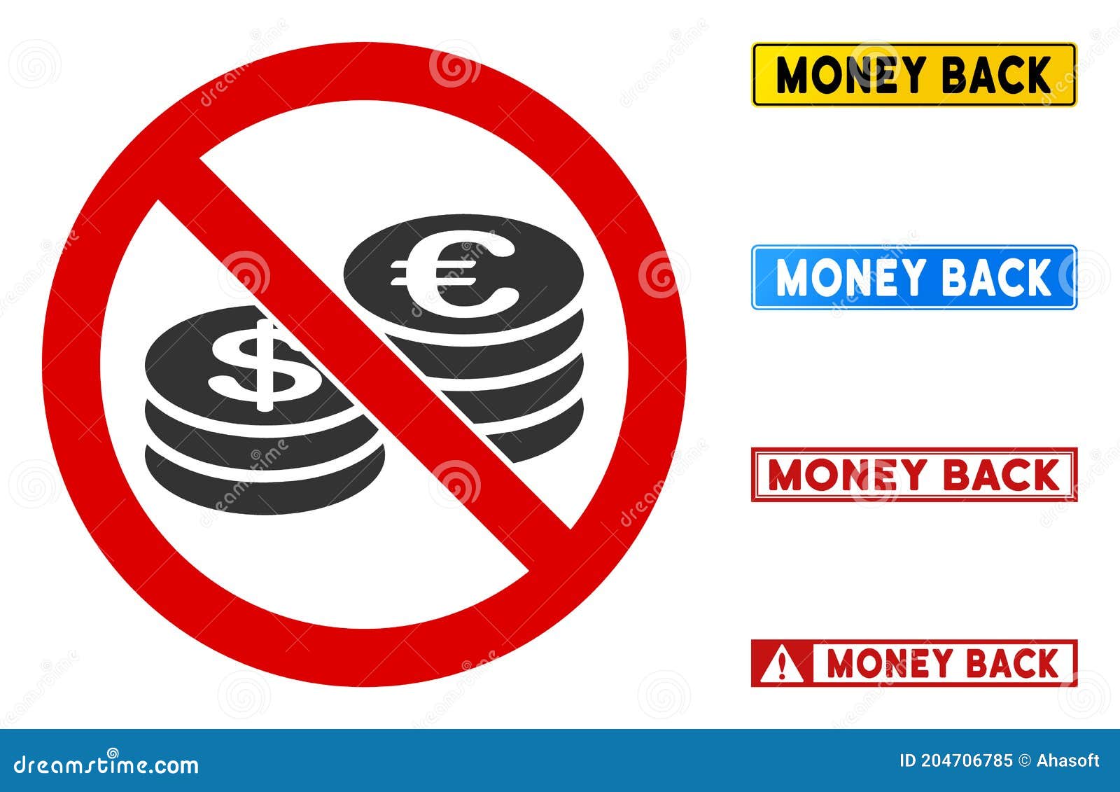 Flat Vector No Currency Coins Sign with Messages in Rectangle Frames ...