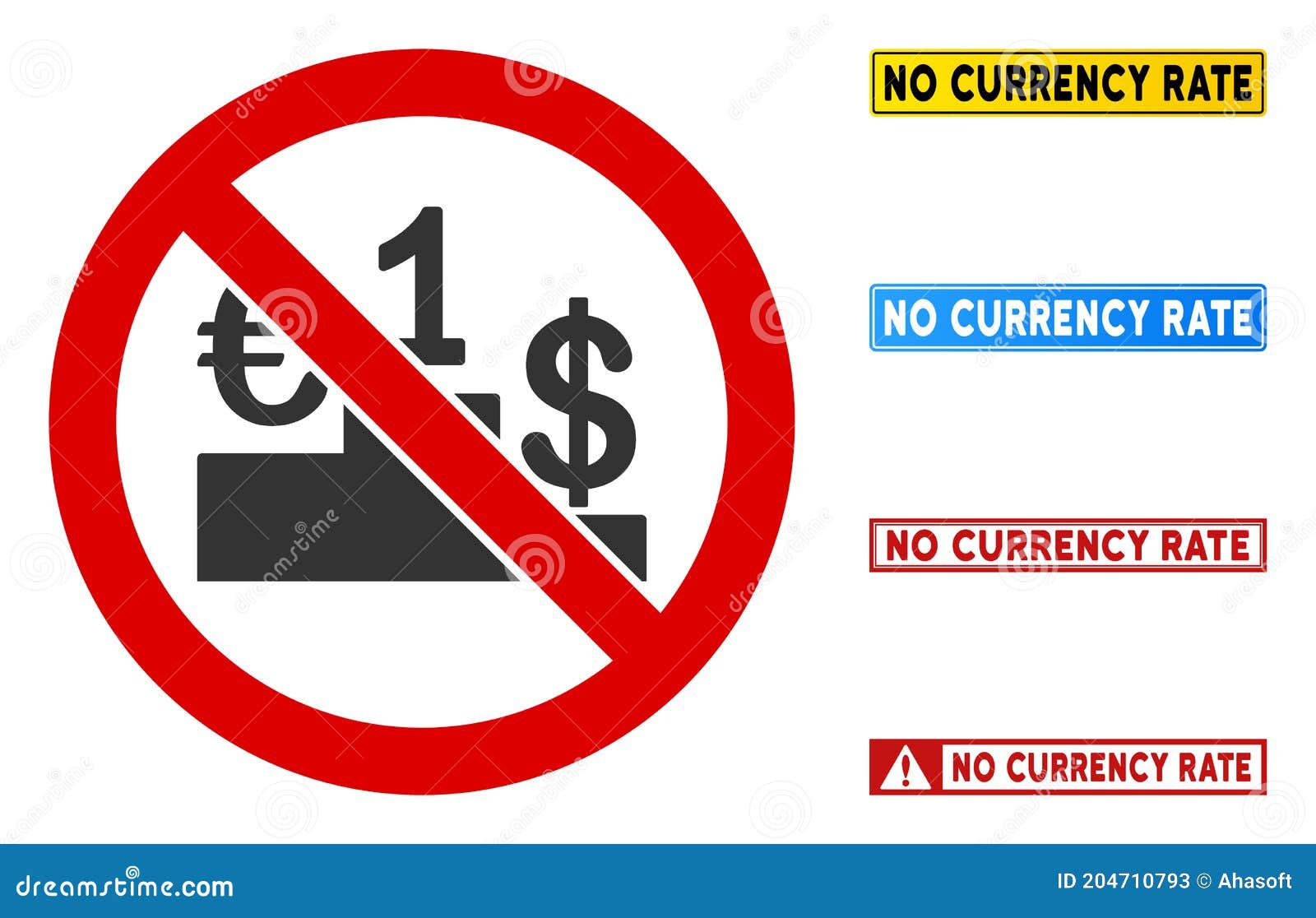 Flat Vector No Currency Rate Sign with Titles in Rectangular Frames ...