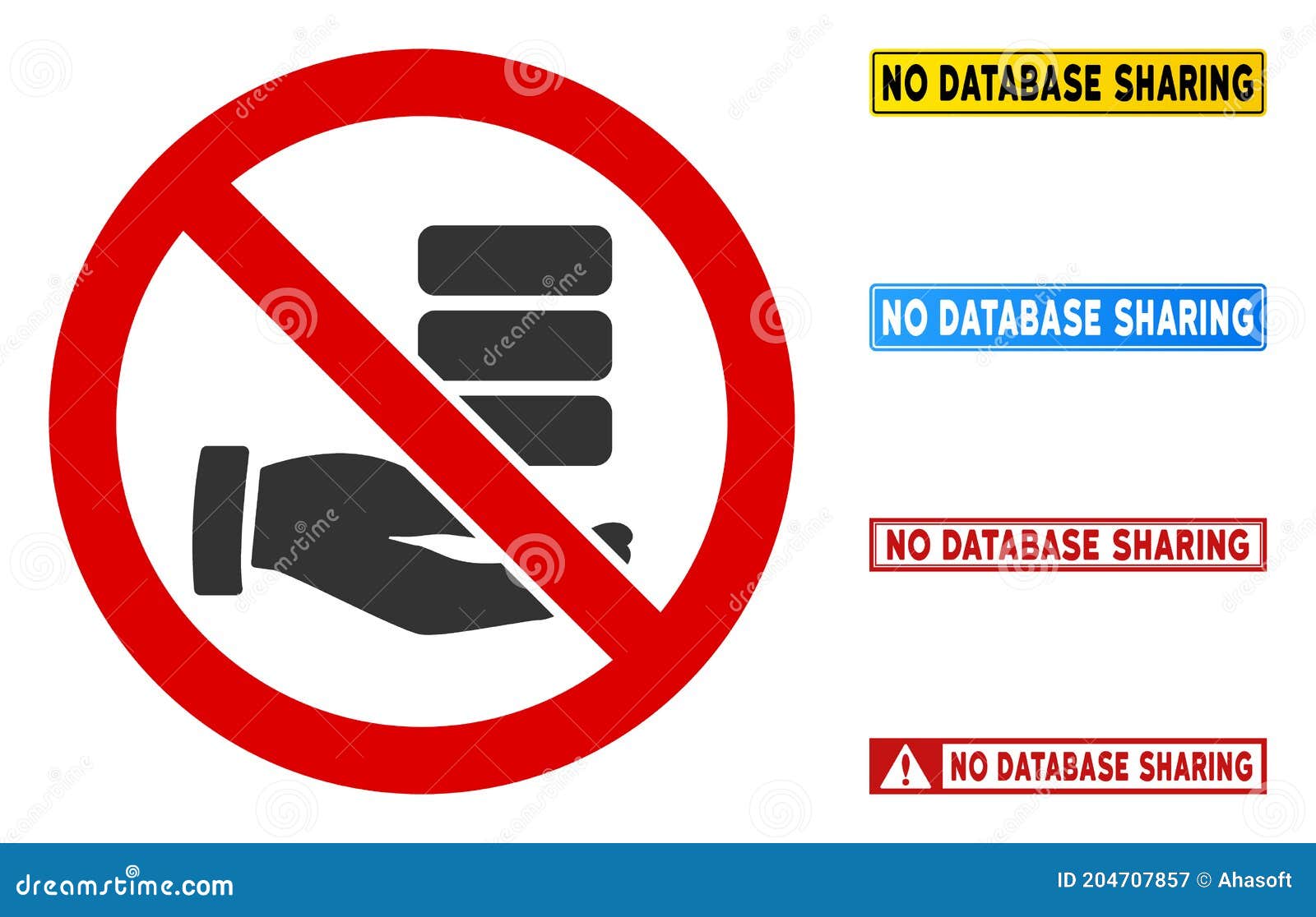 Flat Vector No Database Sharing Sign with Phrases in Rectangle Frames ...