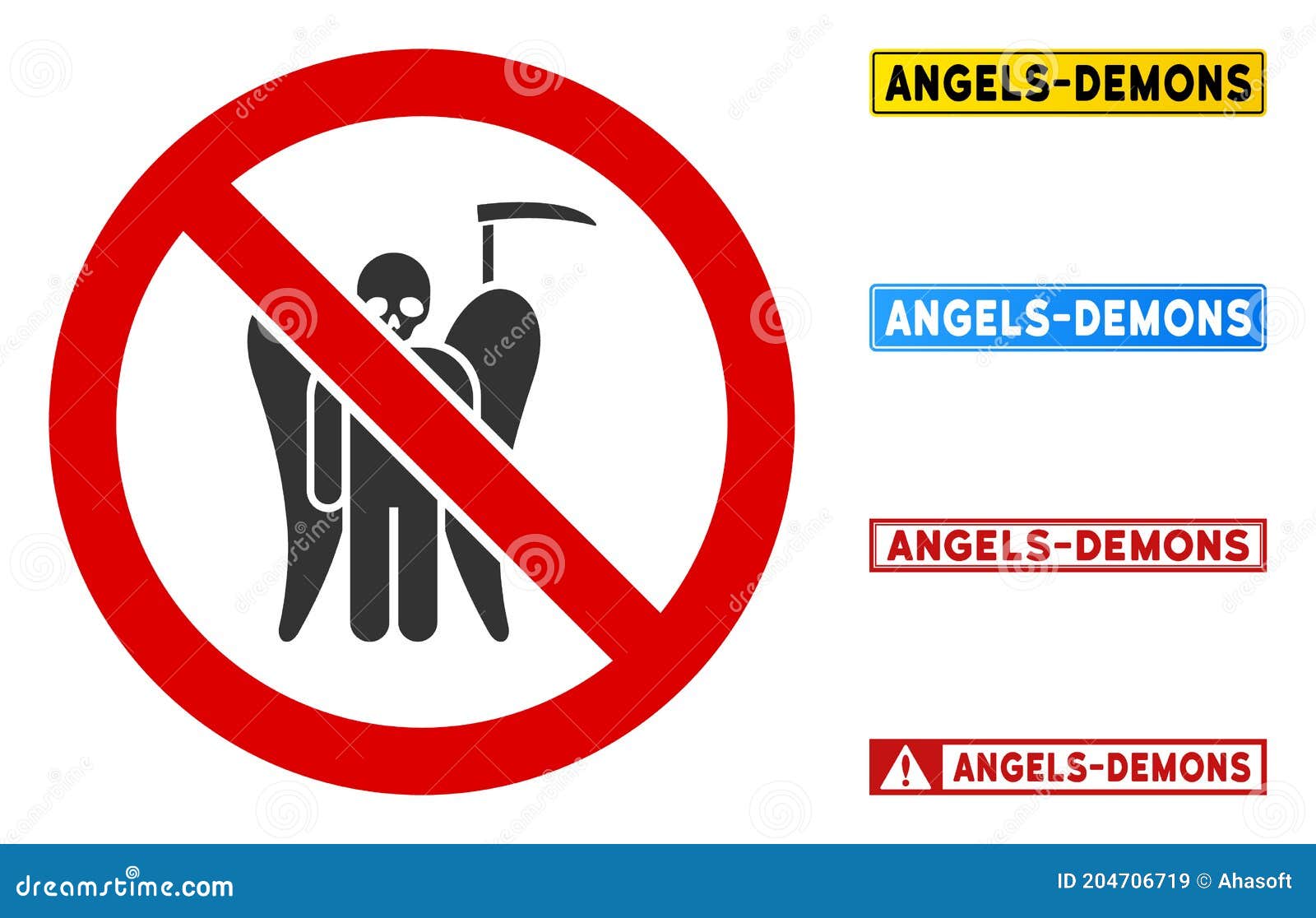 Flat Vector No Death Angel Sign with Messages in Rectangular Frames ...