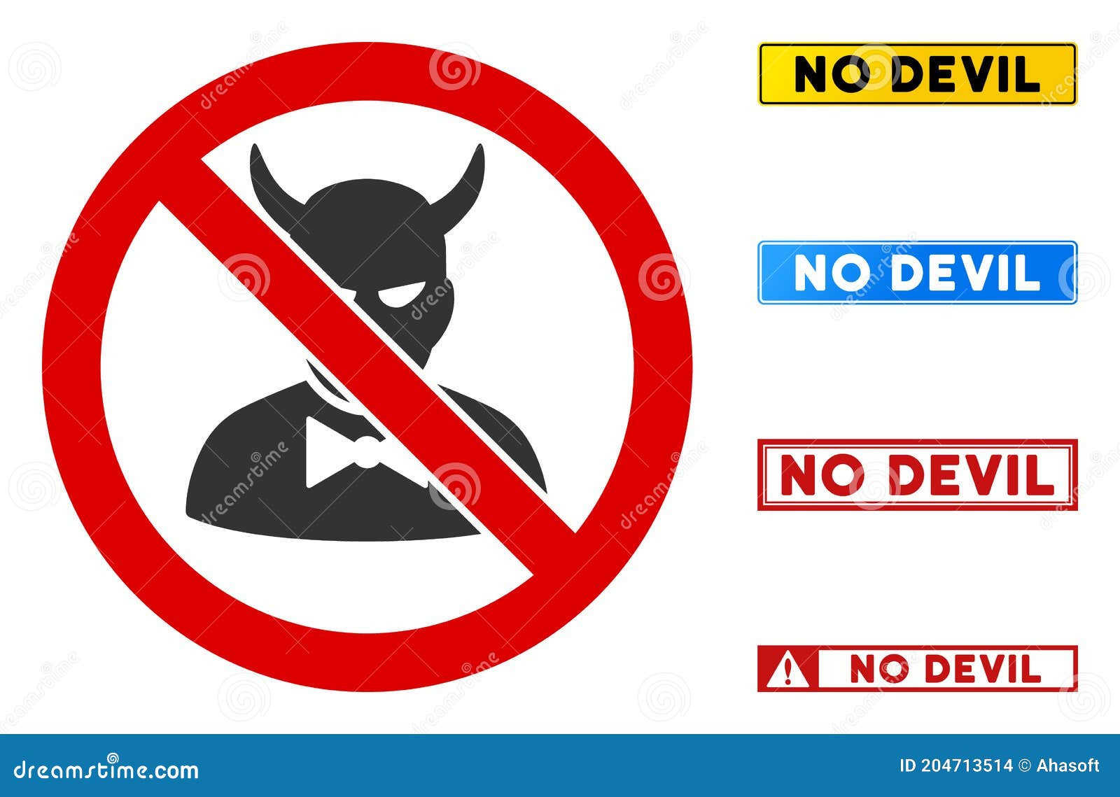 Flat Vector No Devil Sign with Phrases in Rectangle Frames Stock Vector ...
