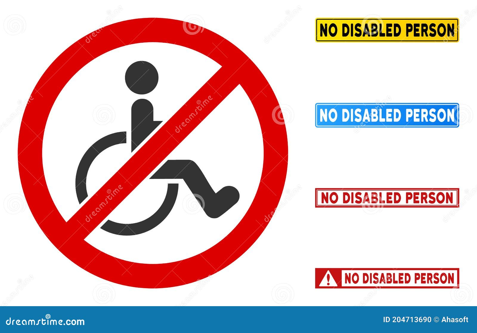 Flat Vector No Disabled Person Sign with Messages in Rectangular Frames ...