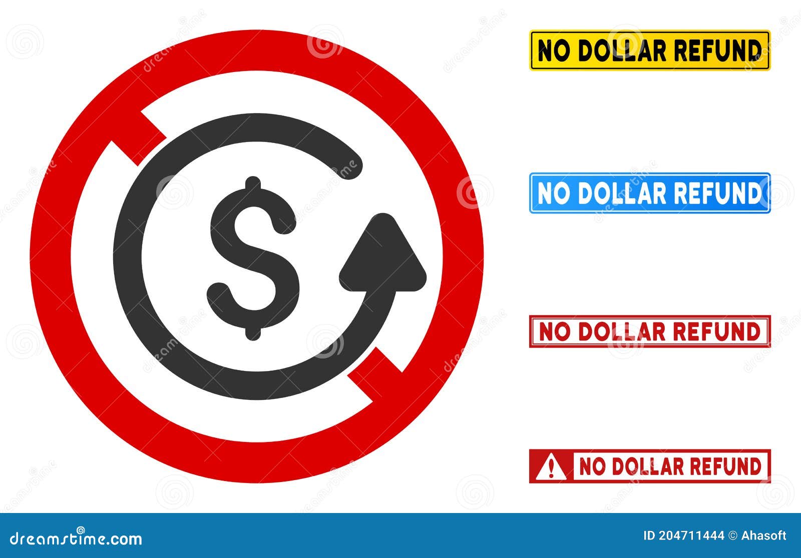 Flat Vector No Dollar Refund Sign with Words in Rectangle Frames Stock ...