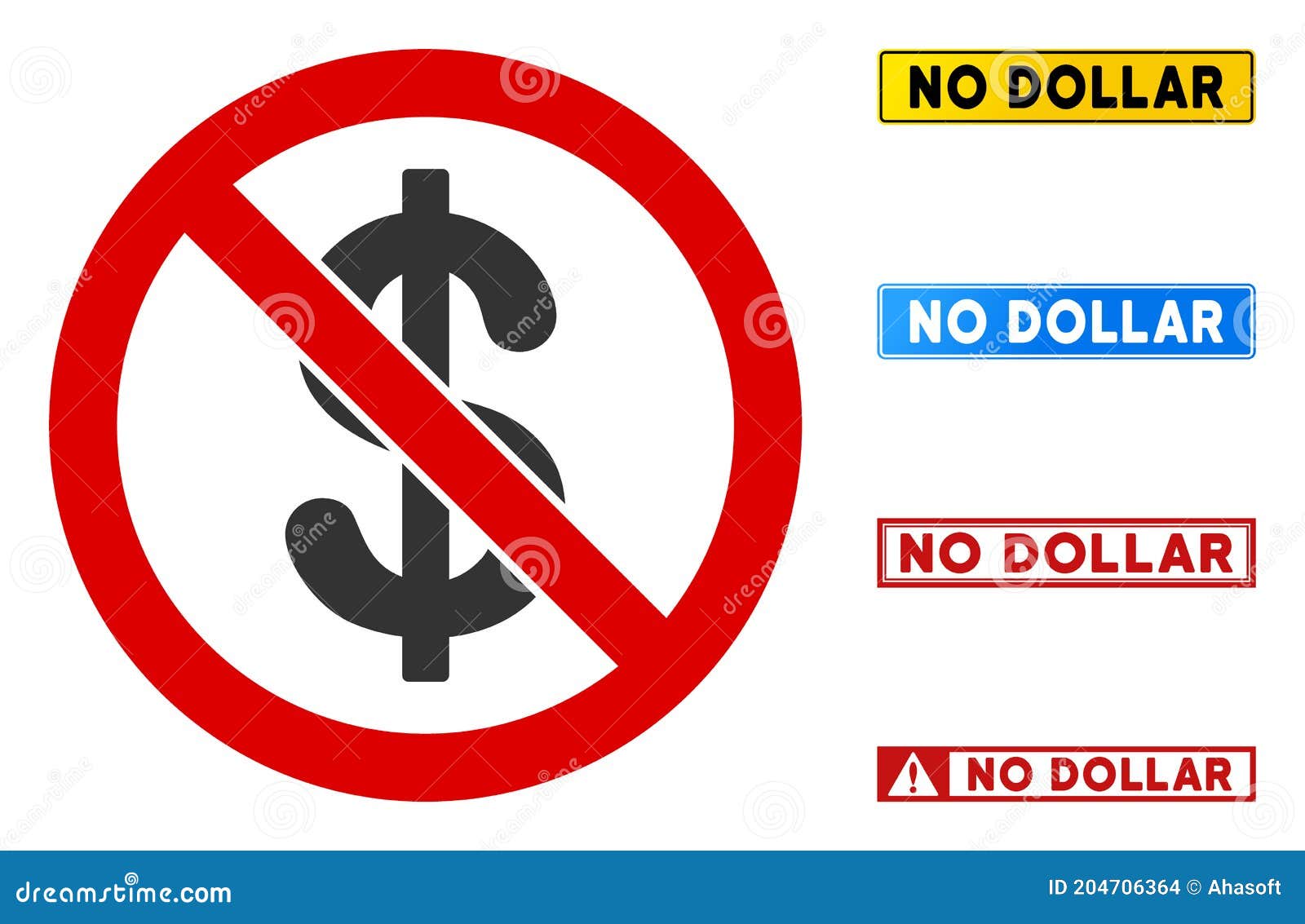Flat Vector No Dollar Sign with Words in Rectangle Frames Stock Vector ...