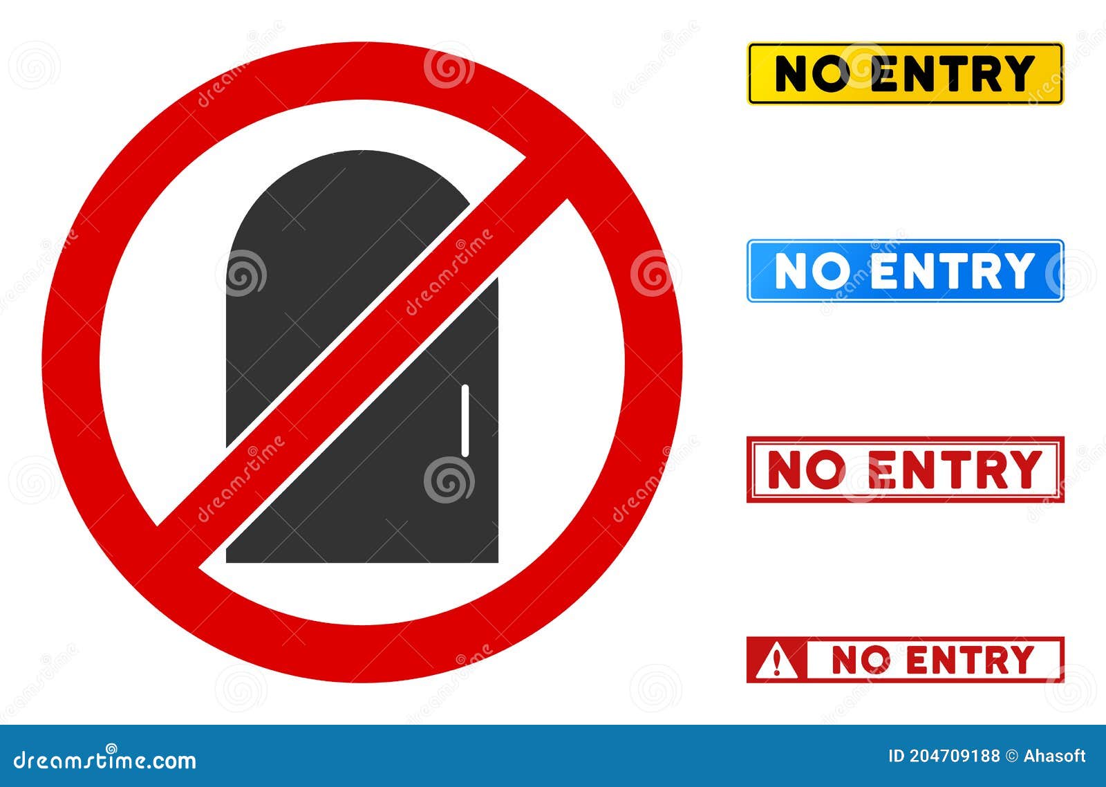 Flat Vector No Door Sign with Phrases in Rectangular Frames Stock ...