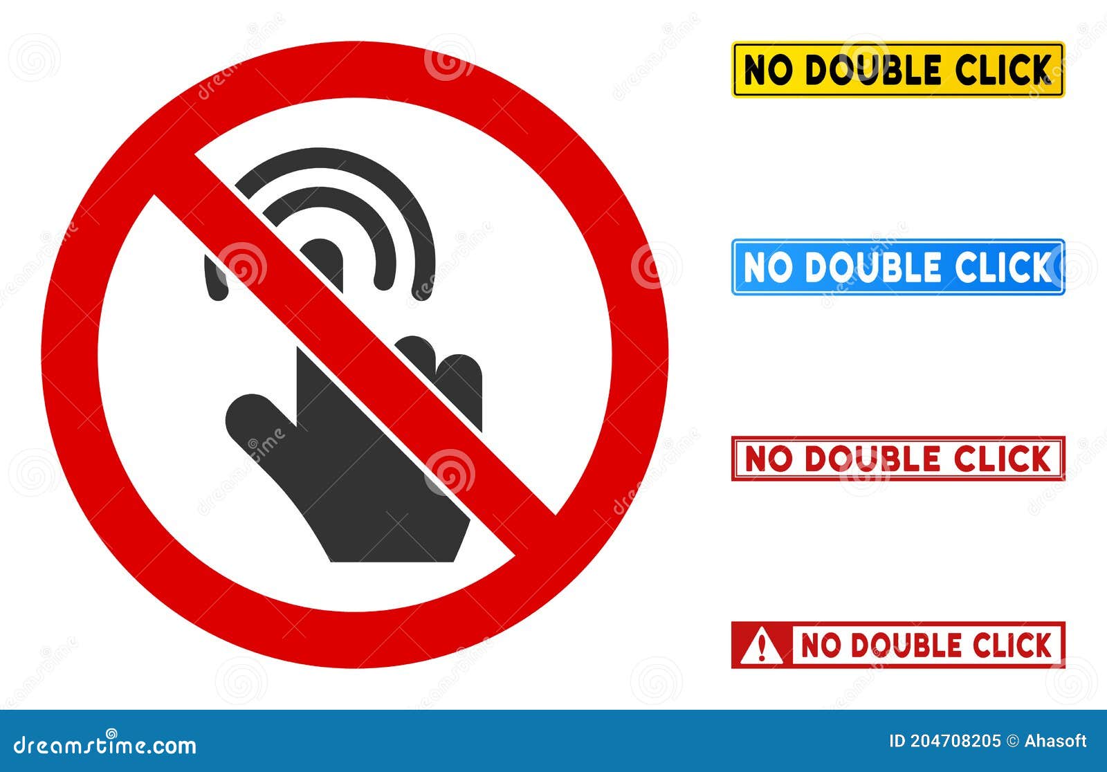Flat Vector No Double Click Sign with Phrases in Rectangle Frames Stock ...