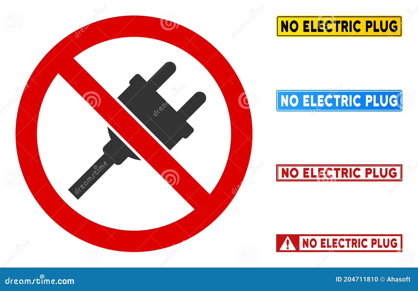 Flat Vector No Electric Plug Sign with Words in Rectangular Frames ...