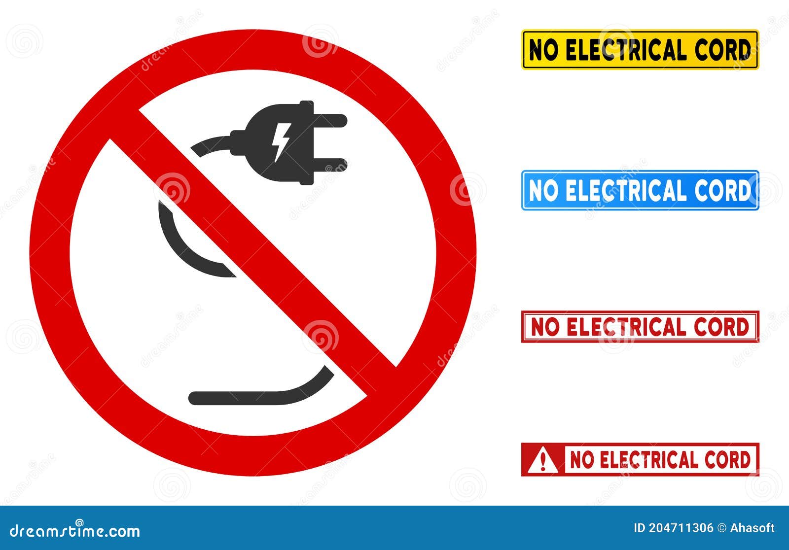 Flat Vector No Electrical Cord Sign with Captions in Rectangular Frames ...