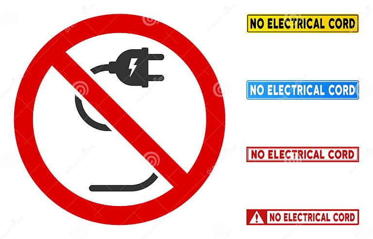 Flat Vector No Electrical Cord Sign with Captions in Rectangular Frames ...