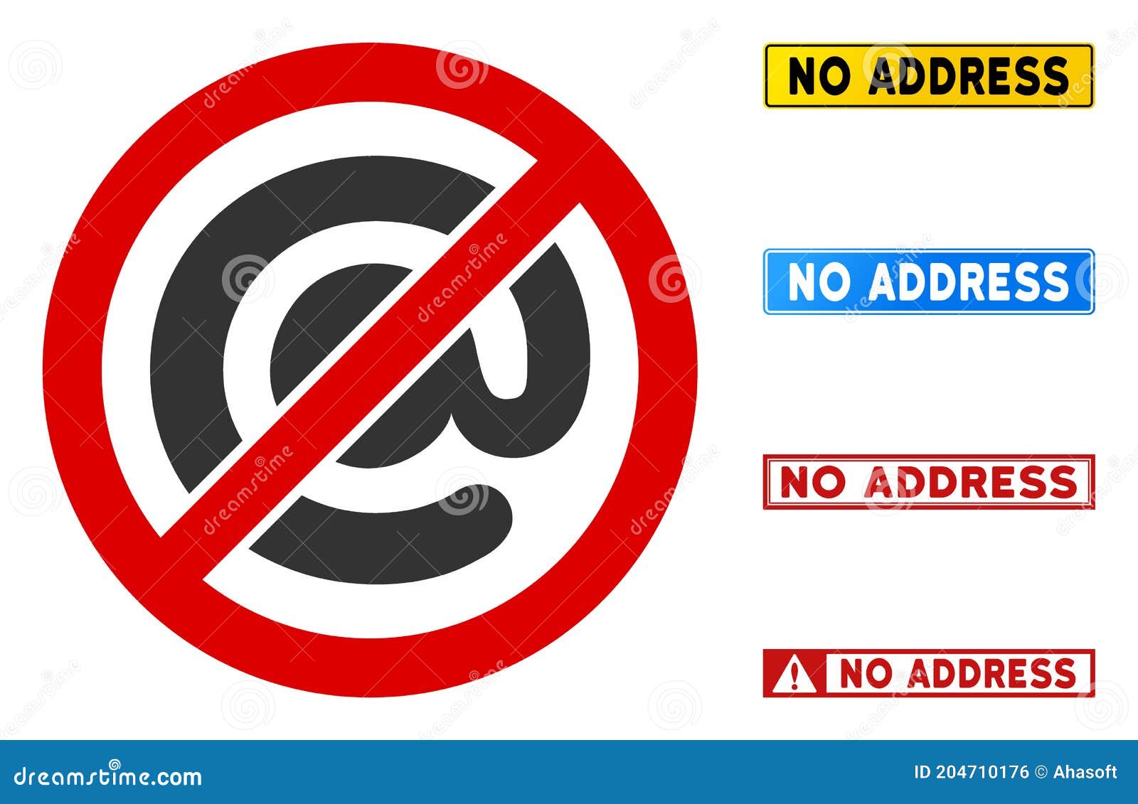 Flat Vector No Email Address Sign with Badges in Rectangular Frames ...
