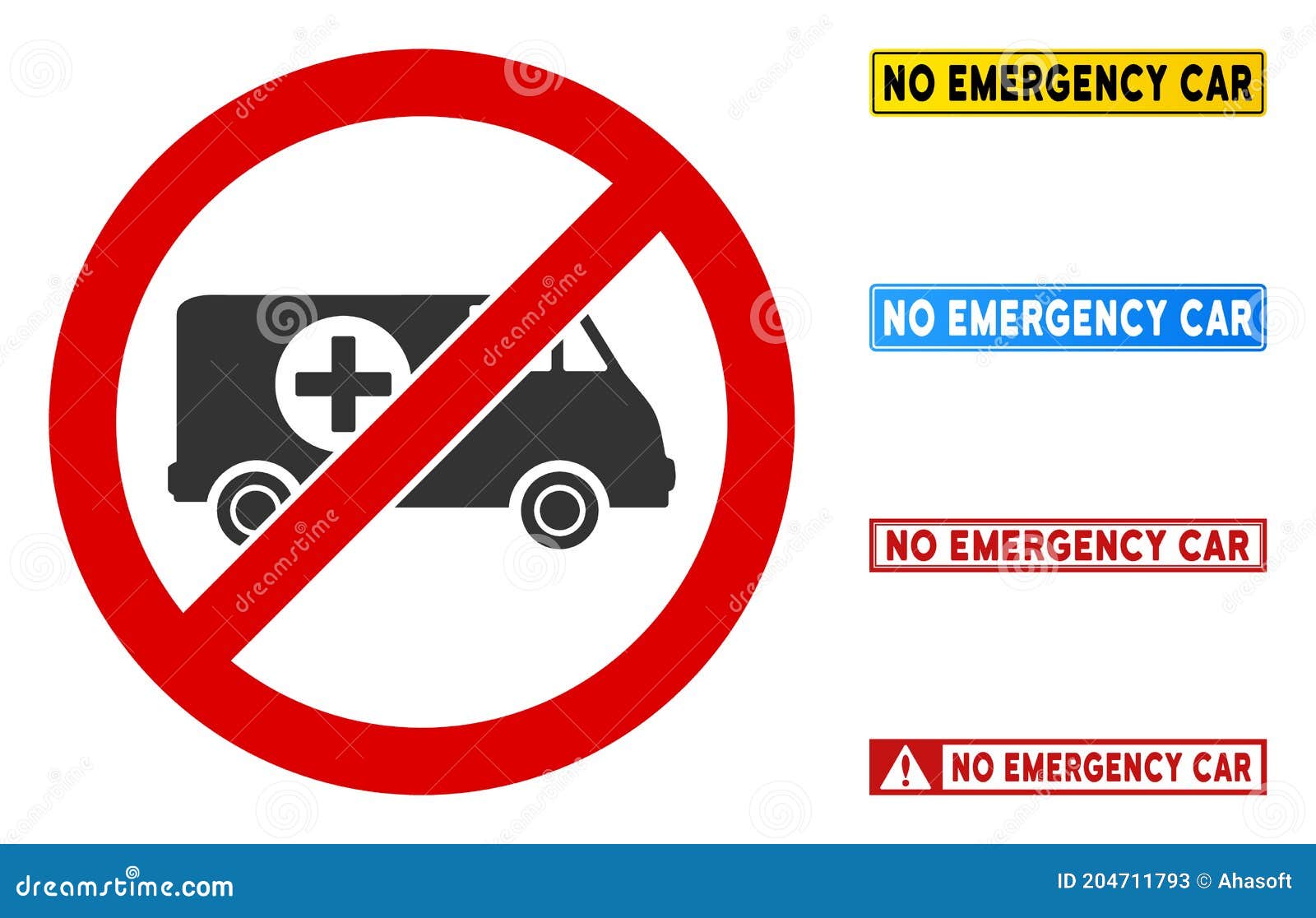 Flat Vector No Emergency Car Sign with Badges in Rectangular Frames ...