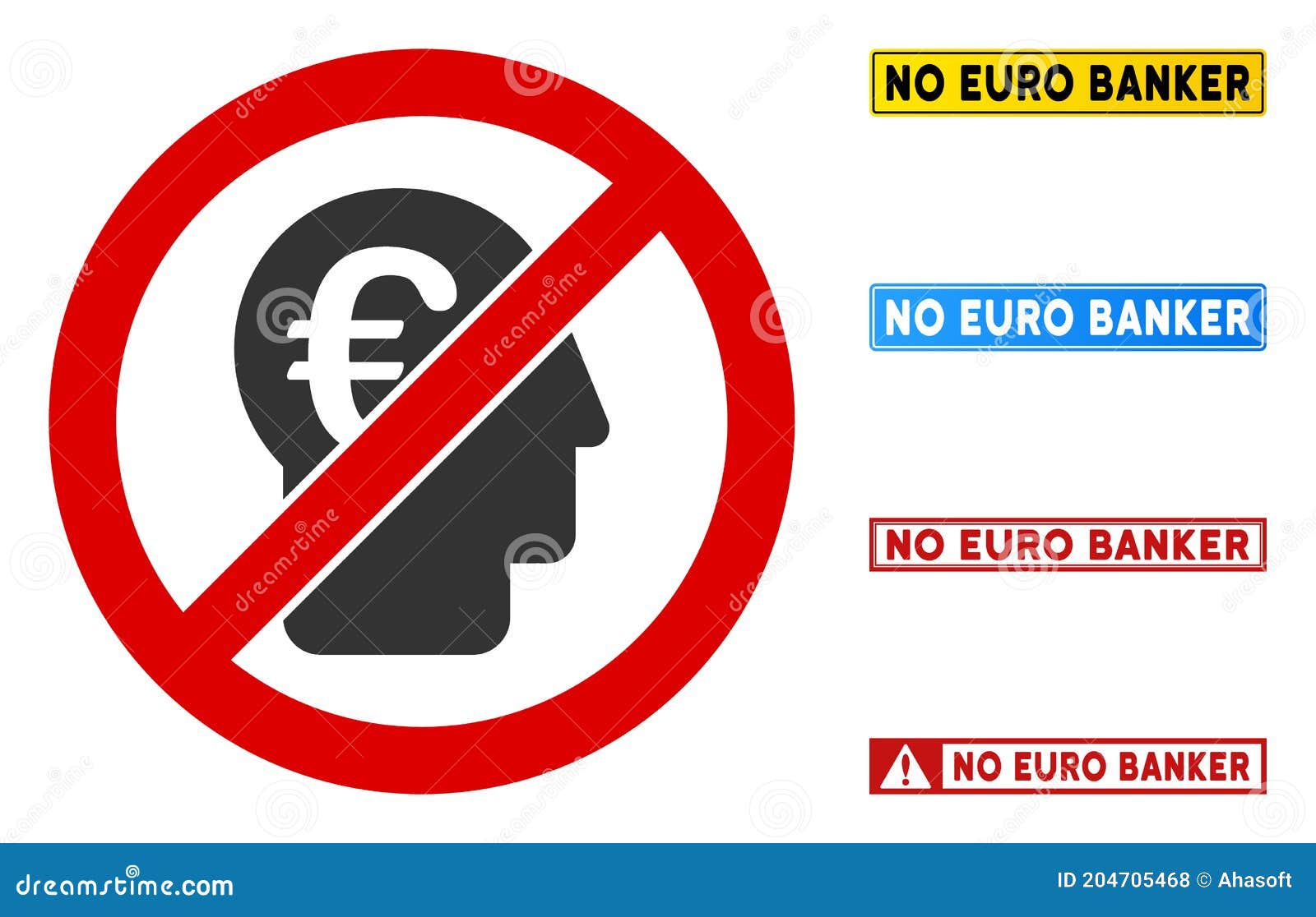 Flat Vector No Euro Banker Sign with Titles in Rectangular Frames Stock ...