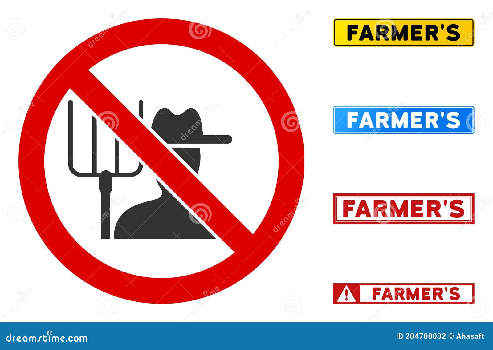 Flat Vector No Farmer Sign with Captions in Rectangle Frames Stock ...