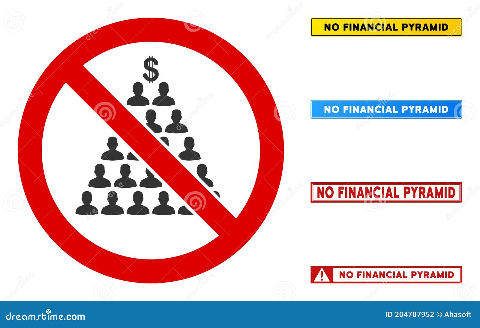 Flat Vector No Financial Pyramid Sign with Phrases in Rectangular ...