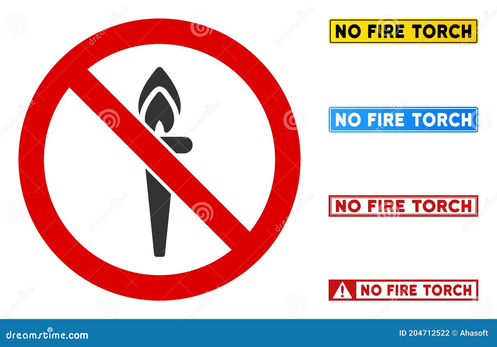 Flat Vector No Fire Torch Sign with Messages in Rectangle Frames Stock ...