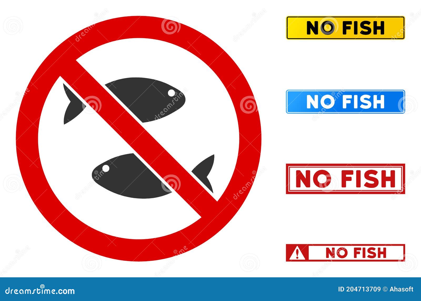 Flat Vector No Fish Sign with Captions in Rectangular Frames Stock ...